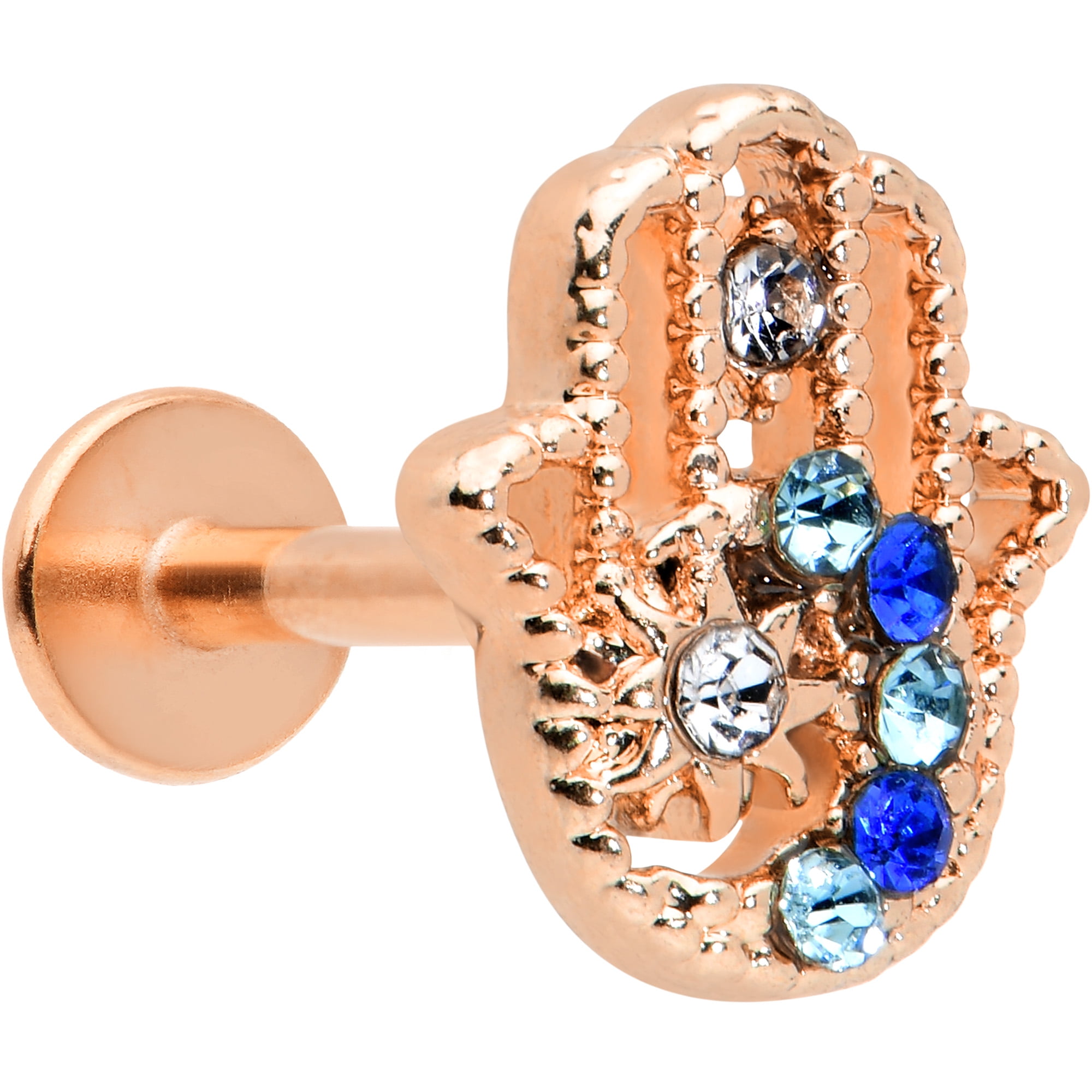 Body Candy Womens 16G PVD Steel Blue Swirl Hamsa Hand Labret LipRing ...