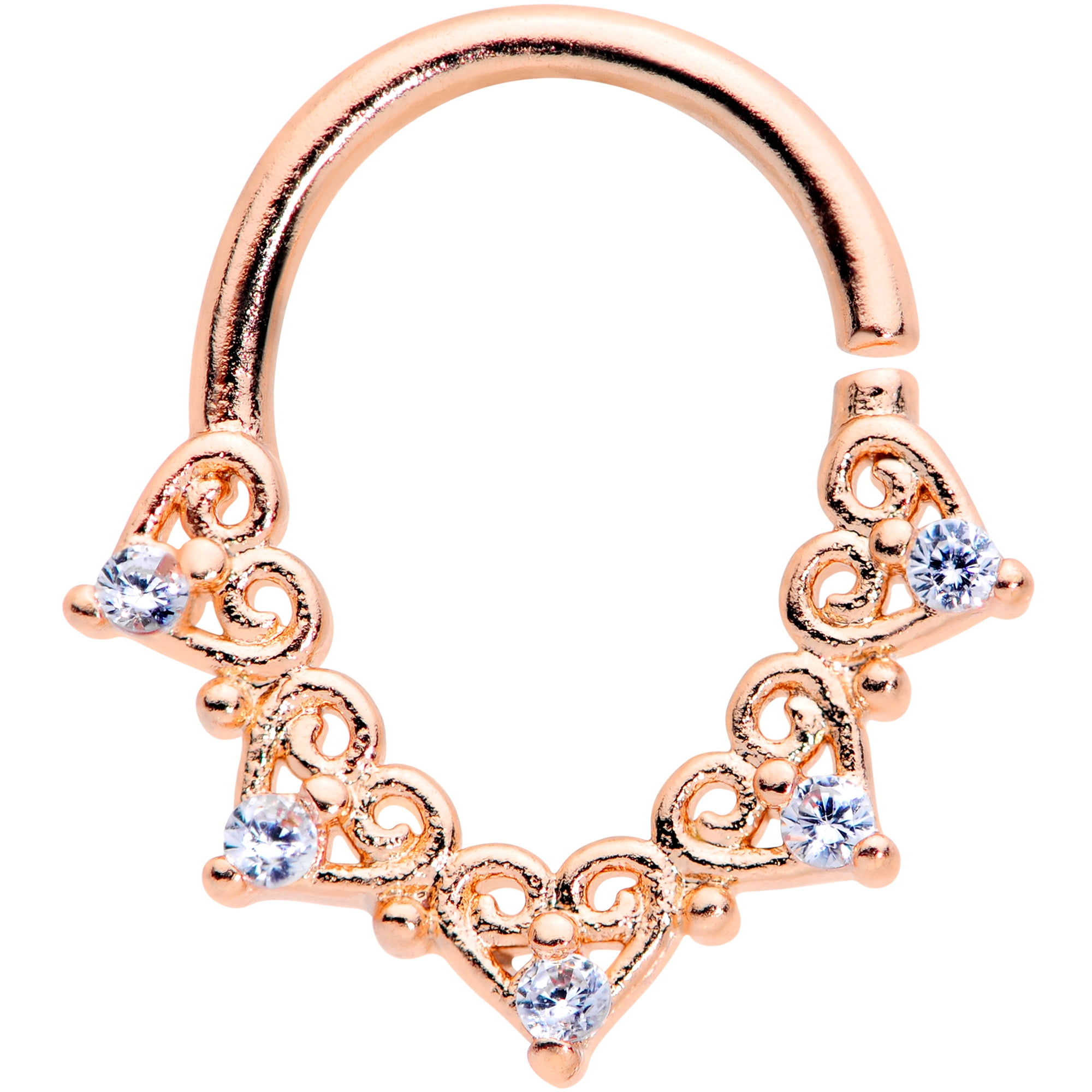 Body Candy Womens 16G PVD Steel Rosy Clear Heart Drop Closure Ring ...