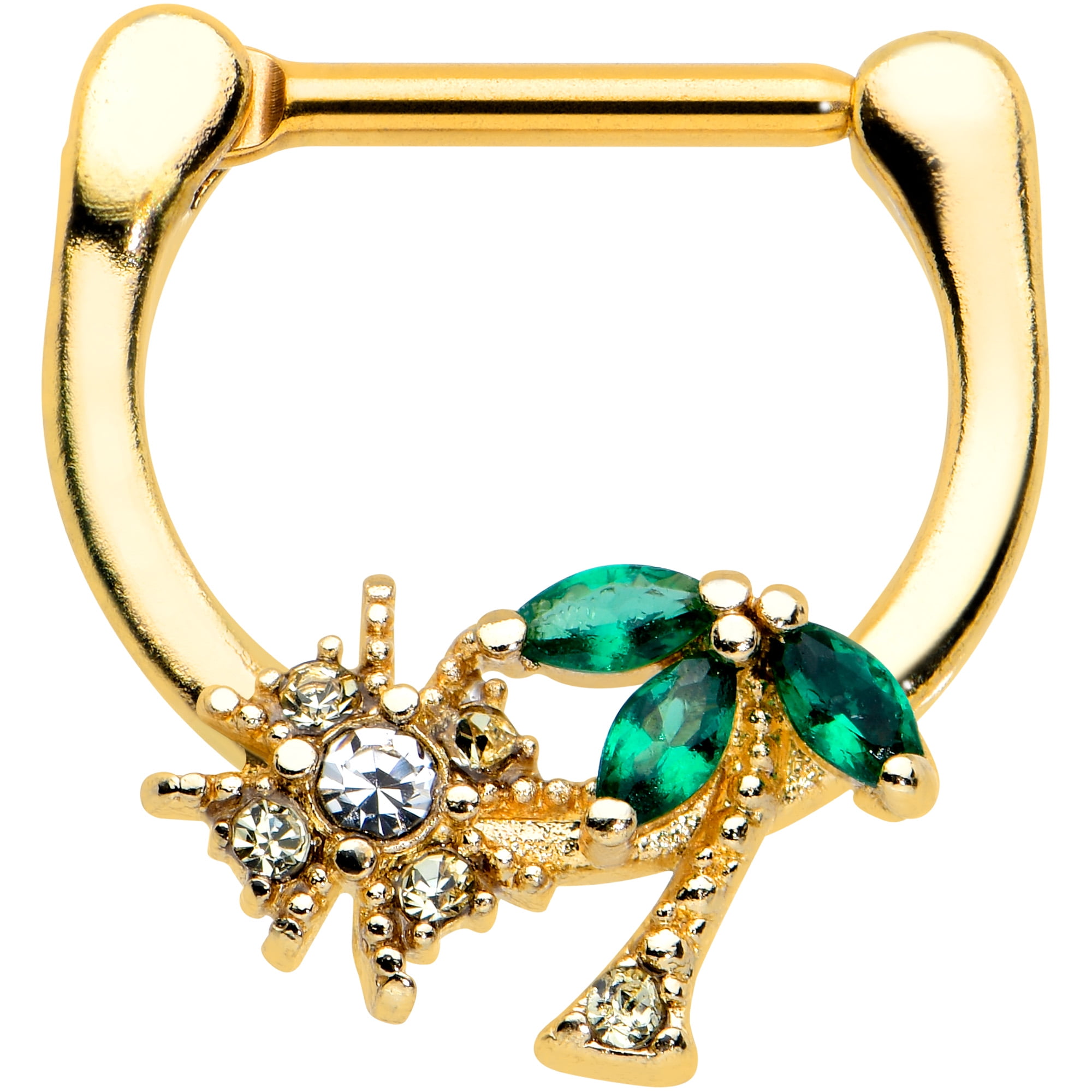 Body Candy Womens 16G PVD Steel Septum Jewelry Green Palm Tree Daith ...