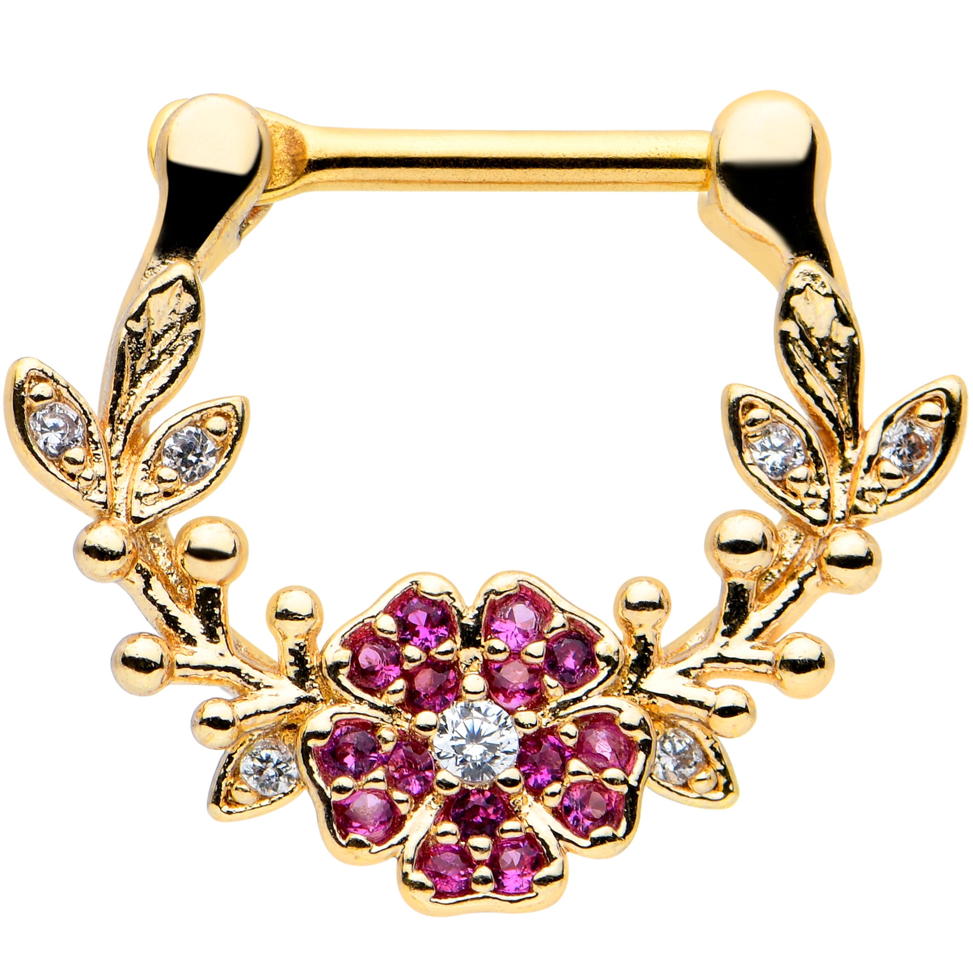 Body Candy Womens 16G PVD Steel Septum Jewelry Pink Vine Flower Daith ...