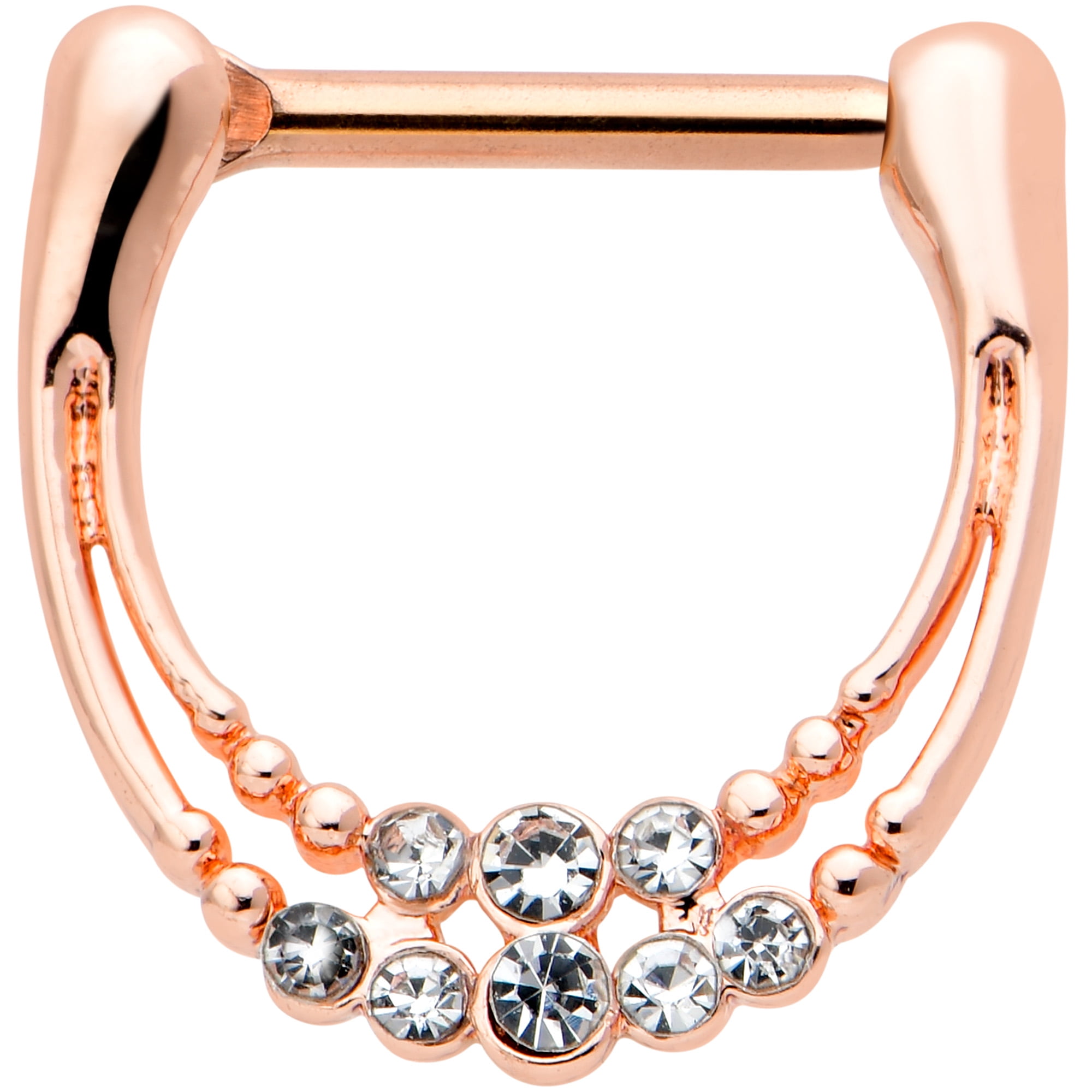 Body Candy Womens 16G PVD Steel Septum Jewelry Rosy Clear Double Strand ...