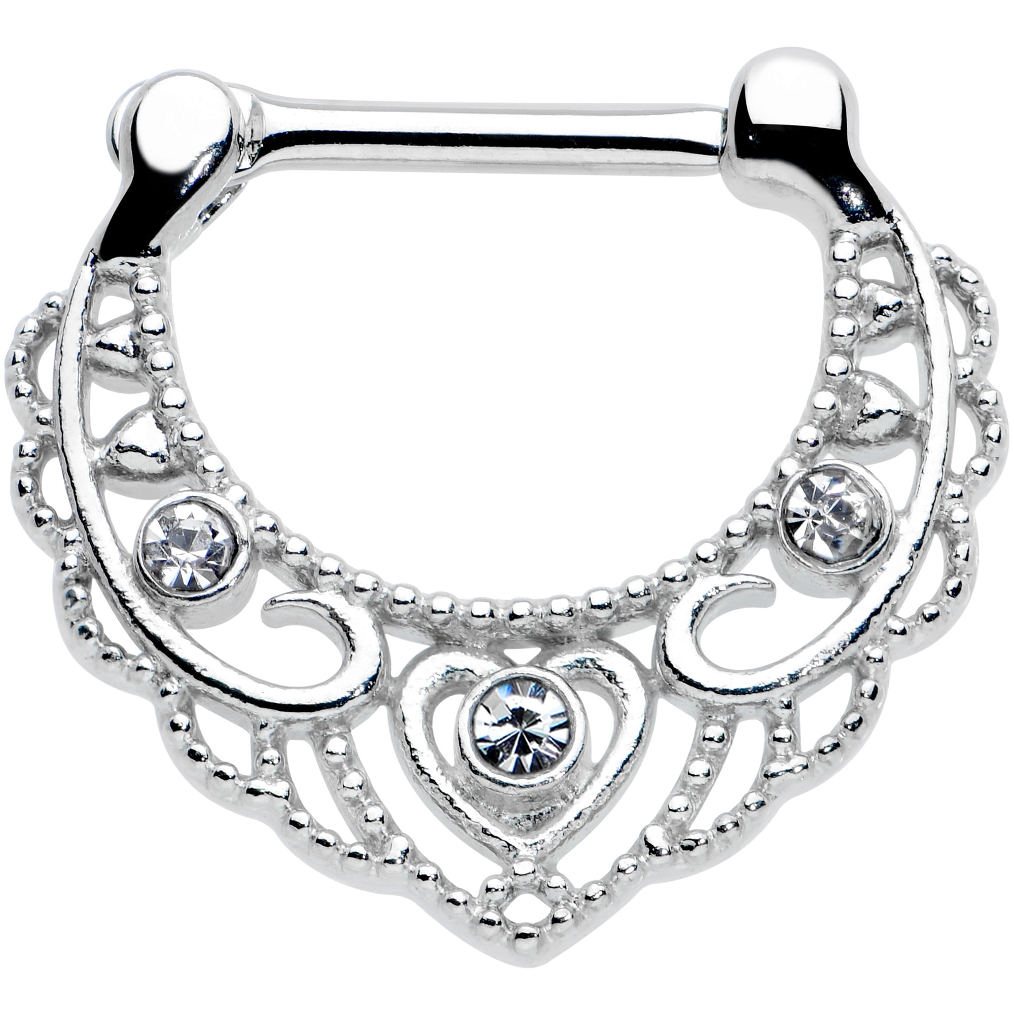 Body Candy Womens 16G Steel Septum Jewelry Clear Baroque Heart Daith ...