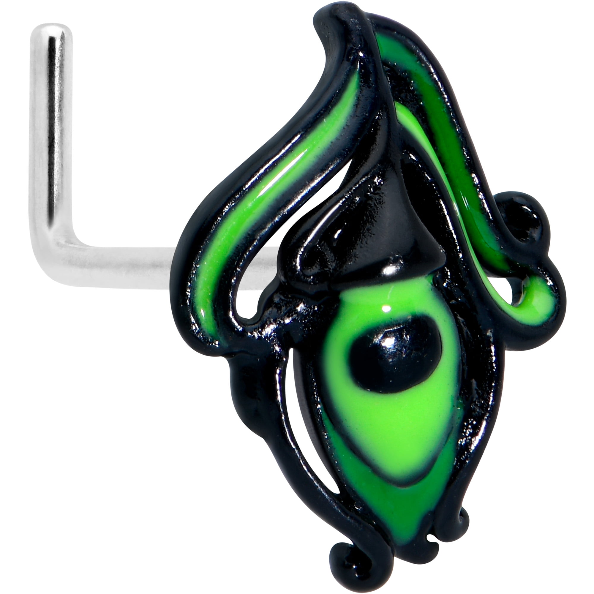 Body Candy Womens 20G Black PVD Steel L Shaped Nose Ring Peacock ...