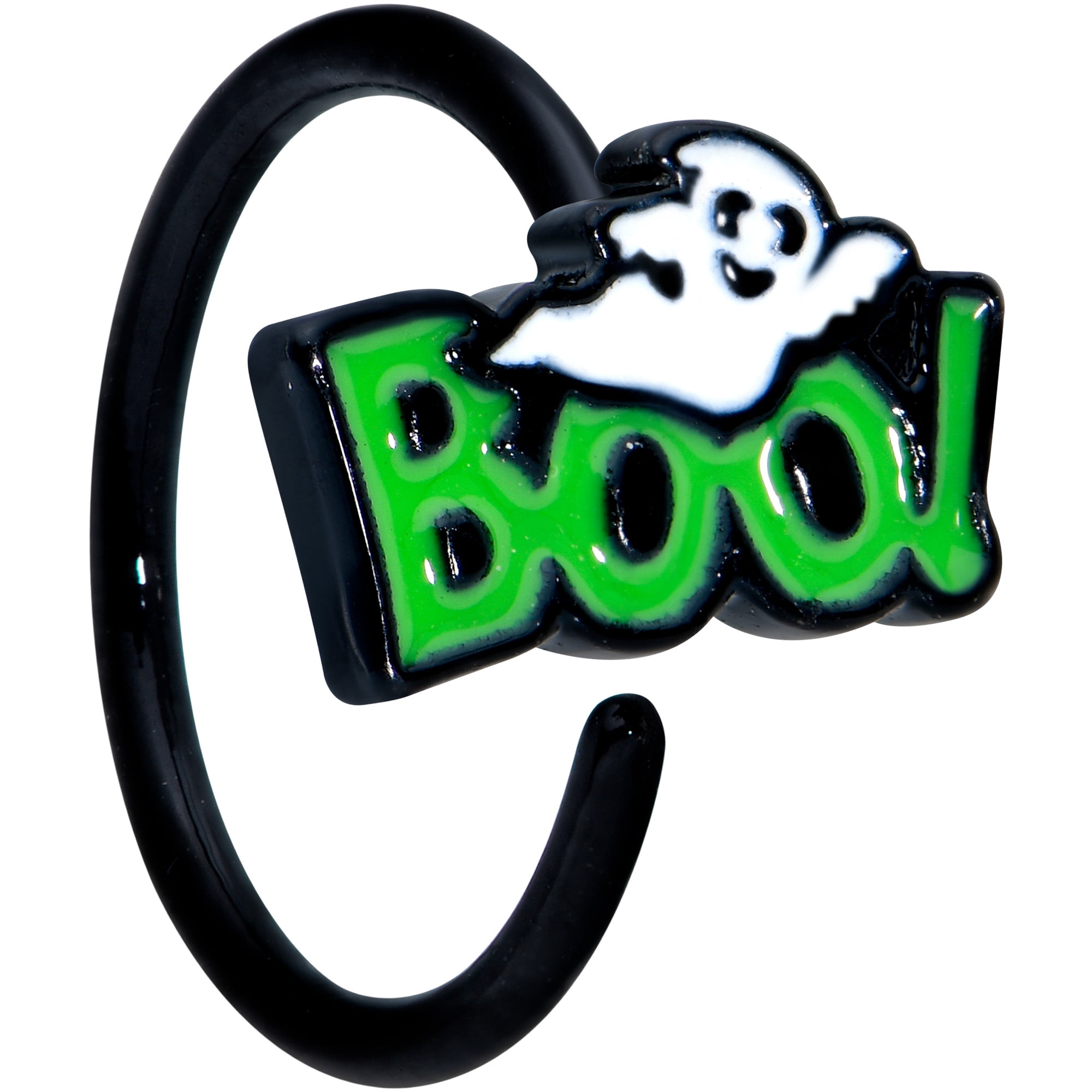 Body Candy Womens 20g Pvd Steel Nose Ring Green Accent Drop Nose Hoop