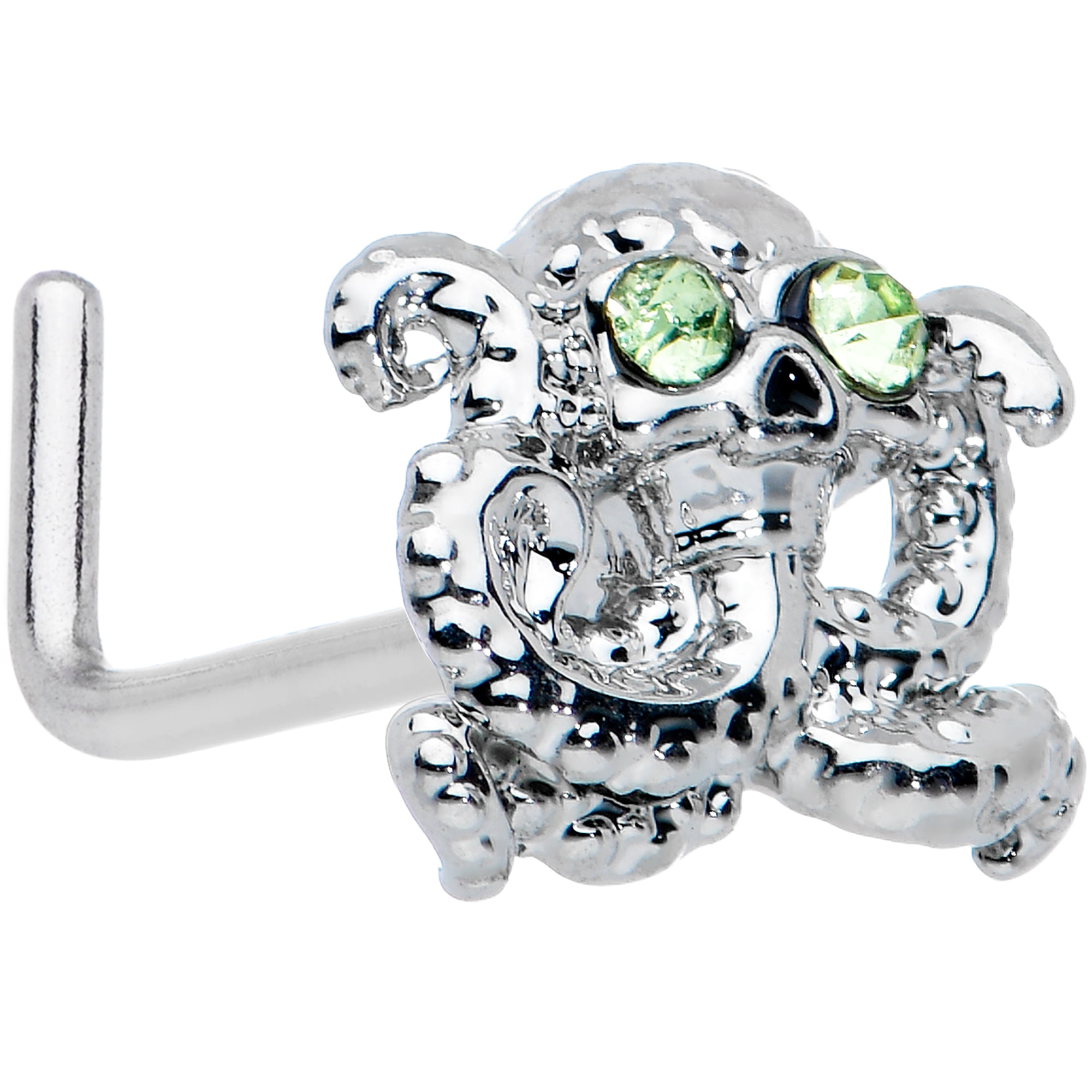 Body Candy Womens 20G Steel L Shaped Nose Ring Green Octopus Nose Stud ...