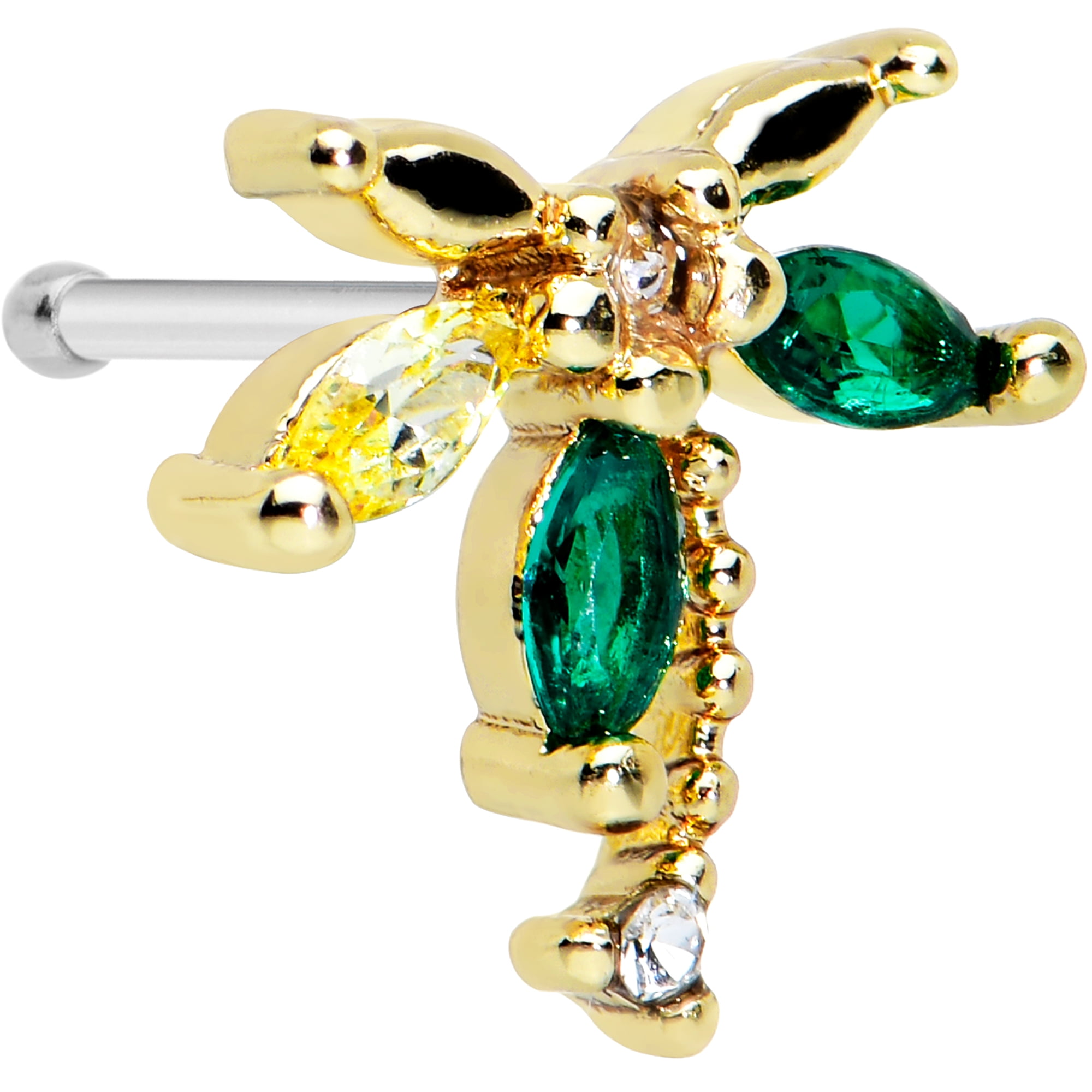 Body Candy Womens 20G Steel Nose Ring Green Palm Tree Nose Stud Nose ...