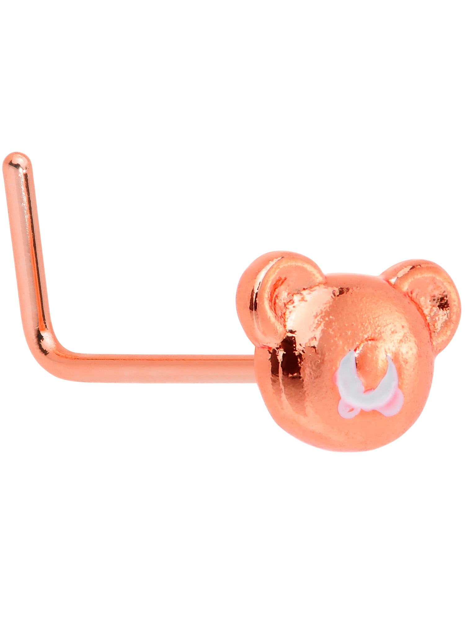 Body Candy Womens 22G 8mm Anodized Steel L Shaped Nose Ring Teddy Bear ...