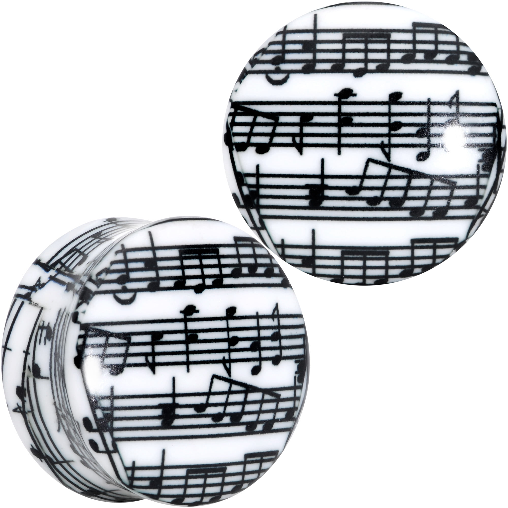Body Candy Womens 2Pc White Acrylic Sheet Music Notes Double Flare ...