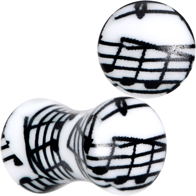 Body Candy Womens 2Pc White Acrylic Sheet Music Notes Double Flare ...