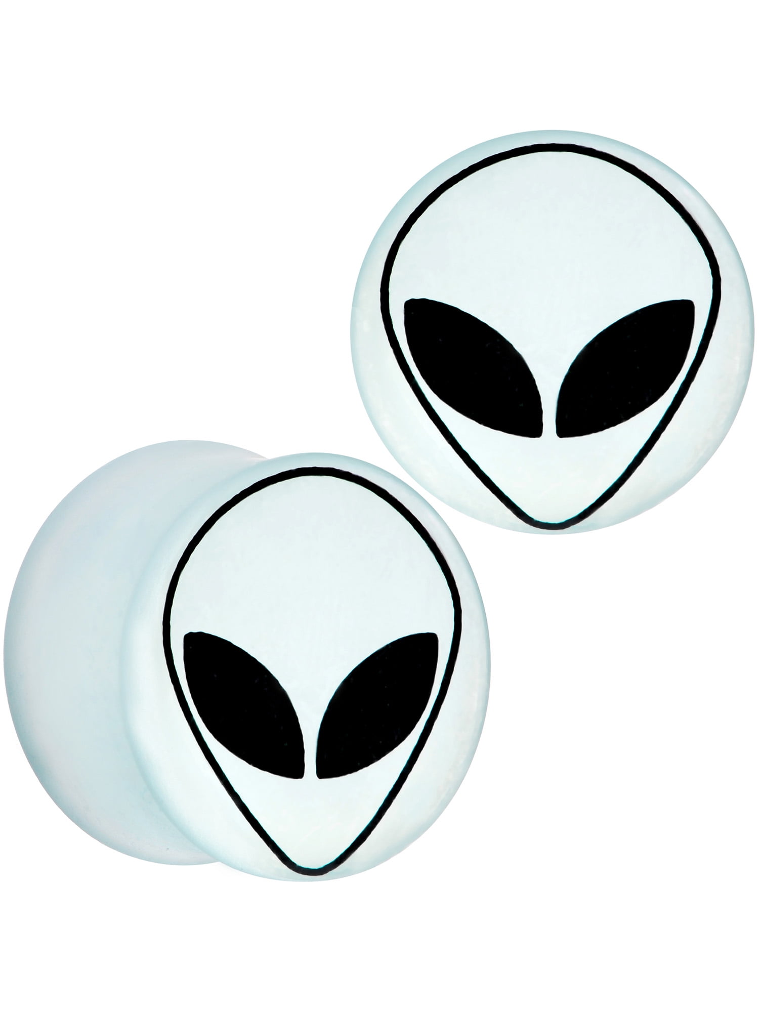Body Candy Womens 3/4" 2Pc White Matte Glass UFO Alien Face Double ...