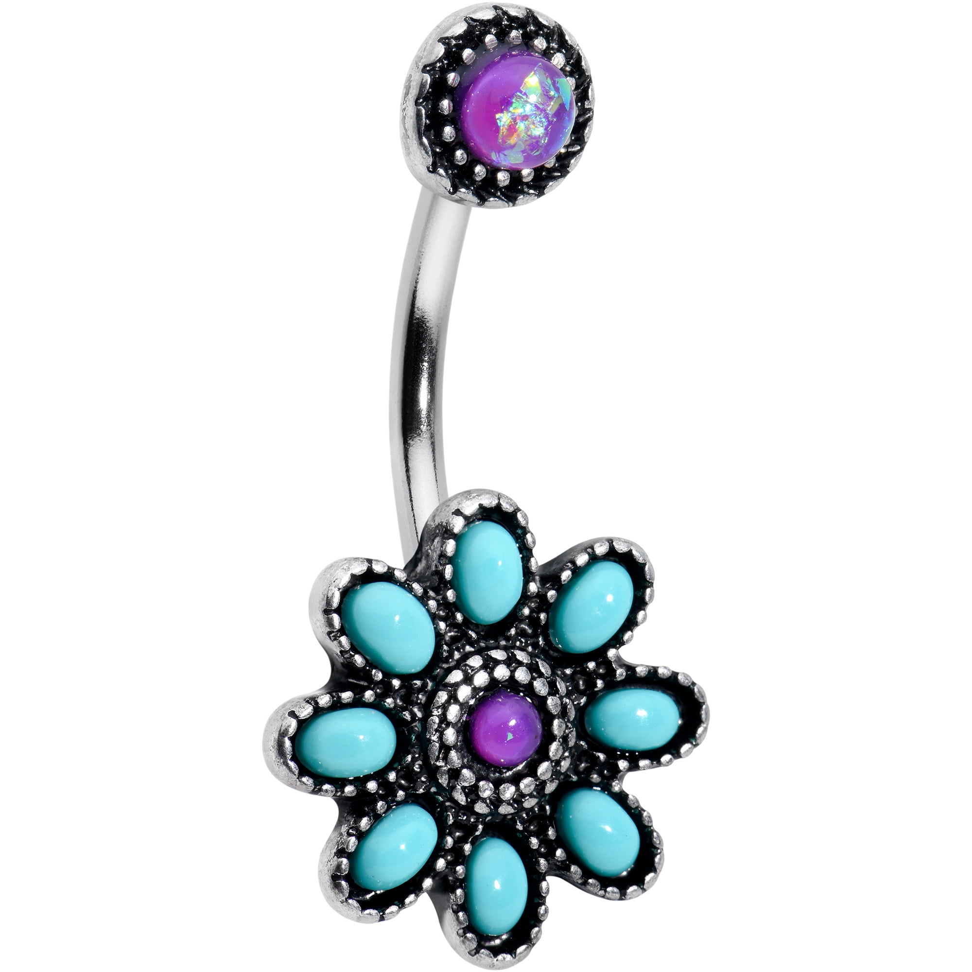 Body Candy Womens 316L Surgical Steel Navel Ring Piercing Flower Teal ...
