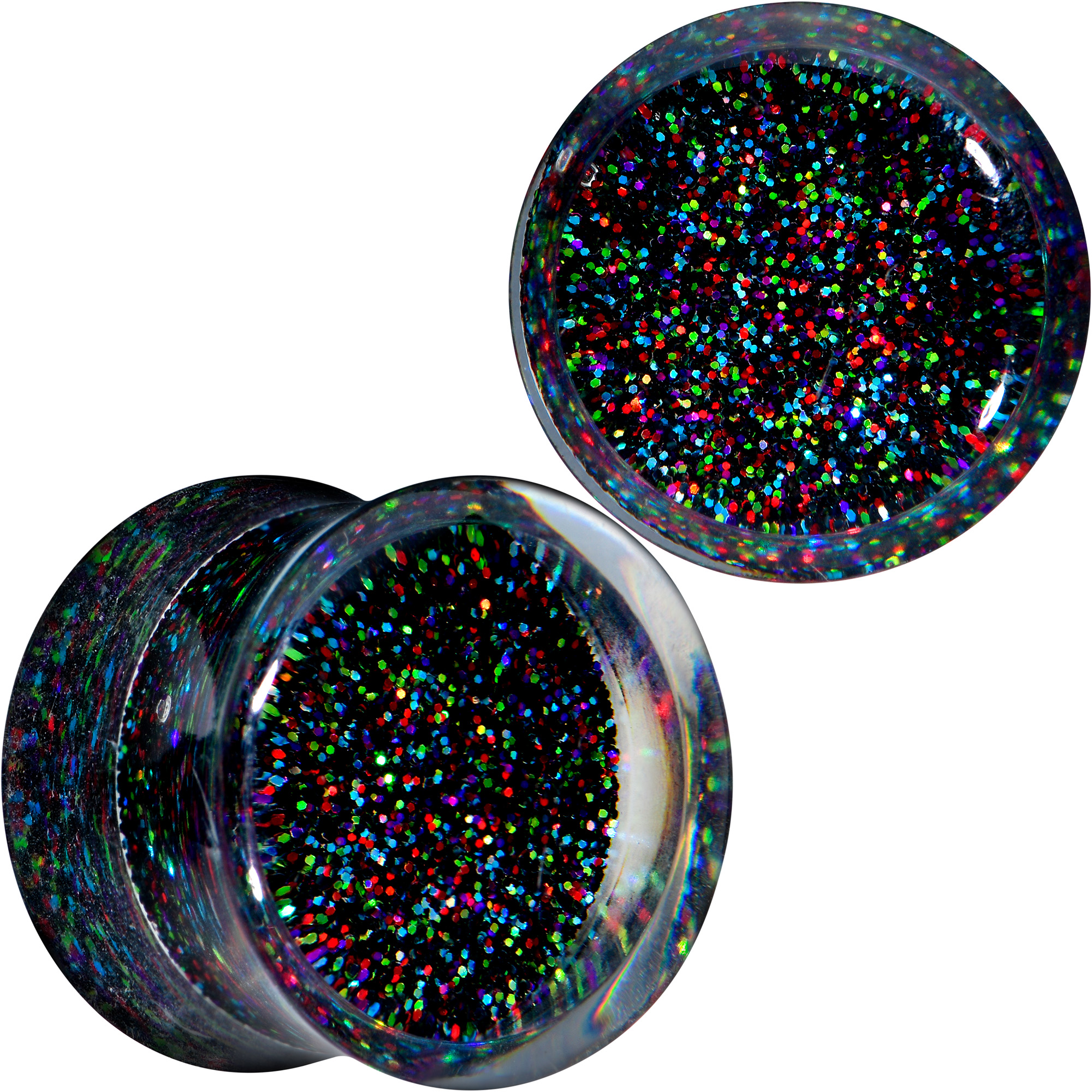 Body Candy Womens 5/8" 2PC Clear Black Acrylic Glitter Saddle Plugs ...