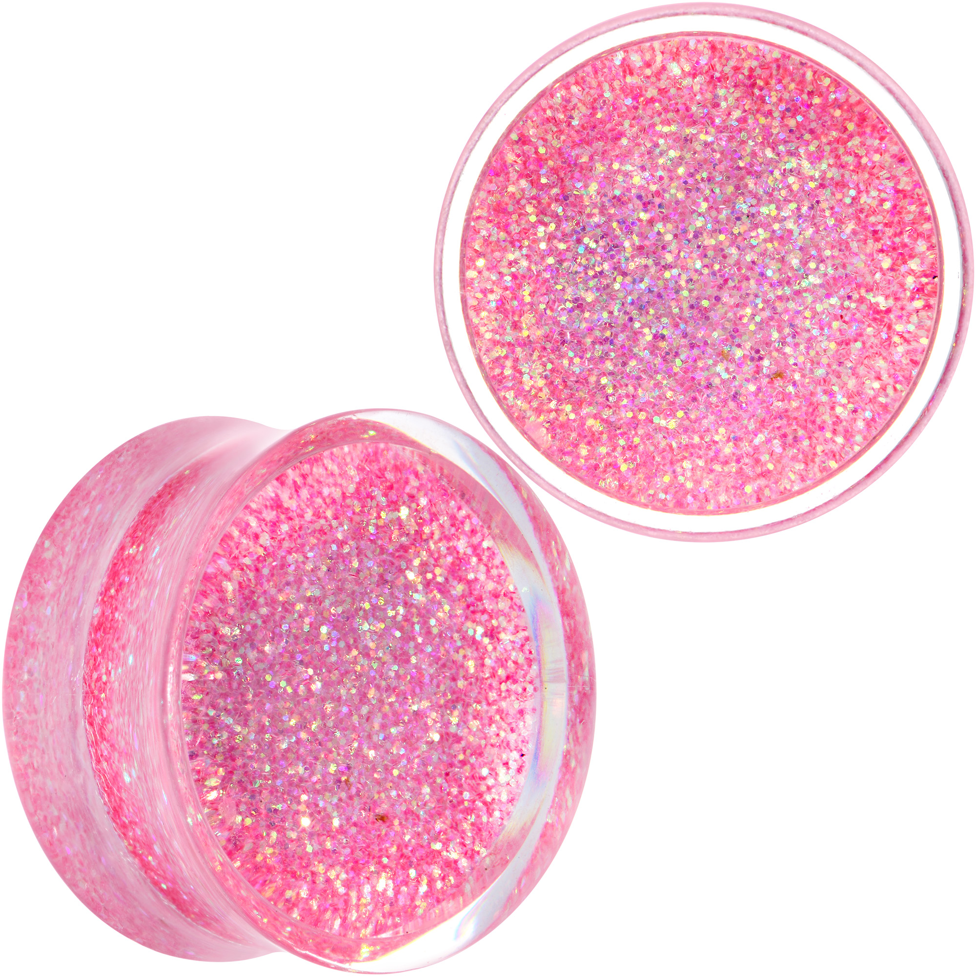 Body Candy Womens .94" 2PC Clear Pink Acrylic Glitter Saddle Plugs ...