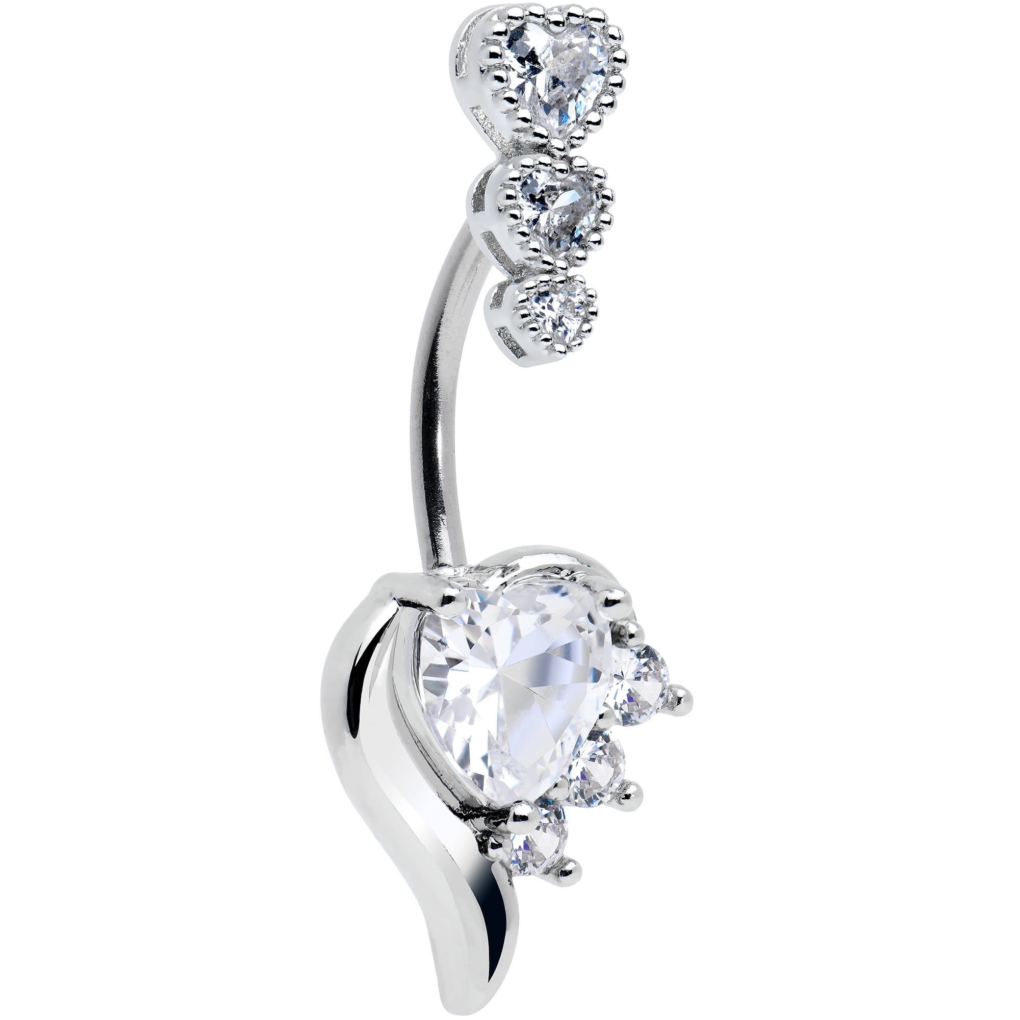 Body Candy Womens Steel Piercing Triple Drop Flare Heart Clear Double ...