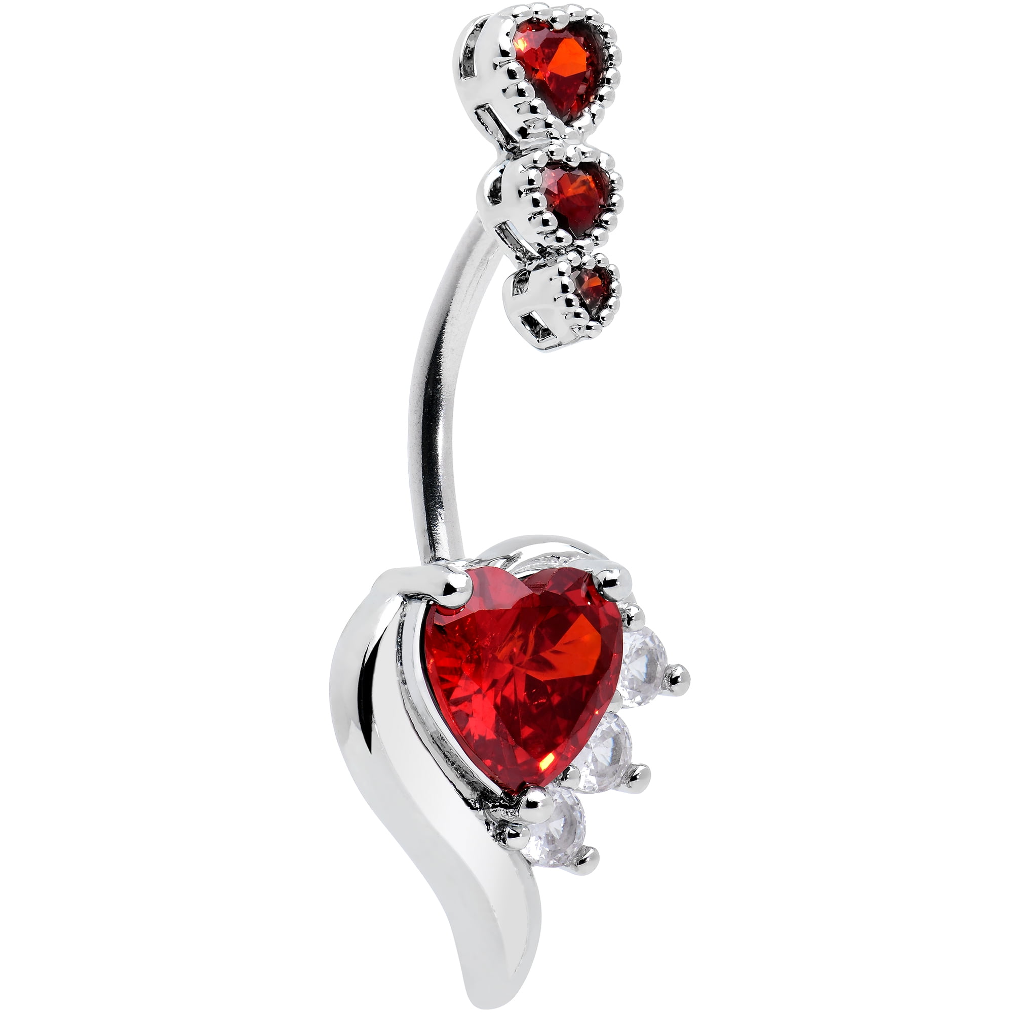 Body Candy Womens Steel Piercing Triple Drop Flare Heart Red Double ...