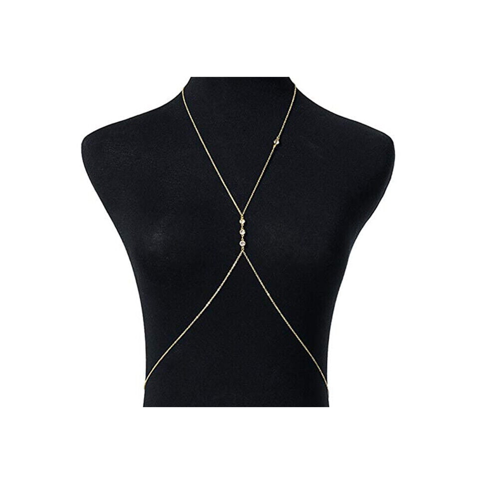 Body Chain Gold Plated Triple Rhinestone Chest Harness - Walmart.com