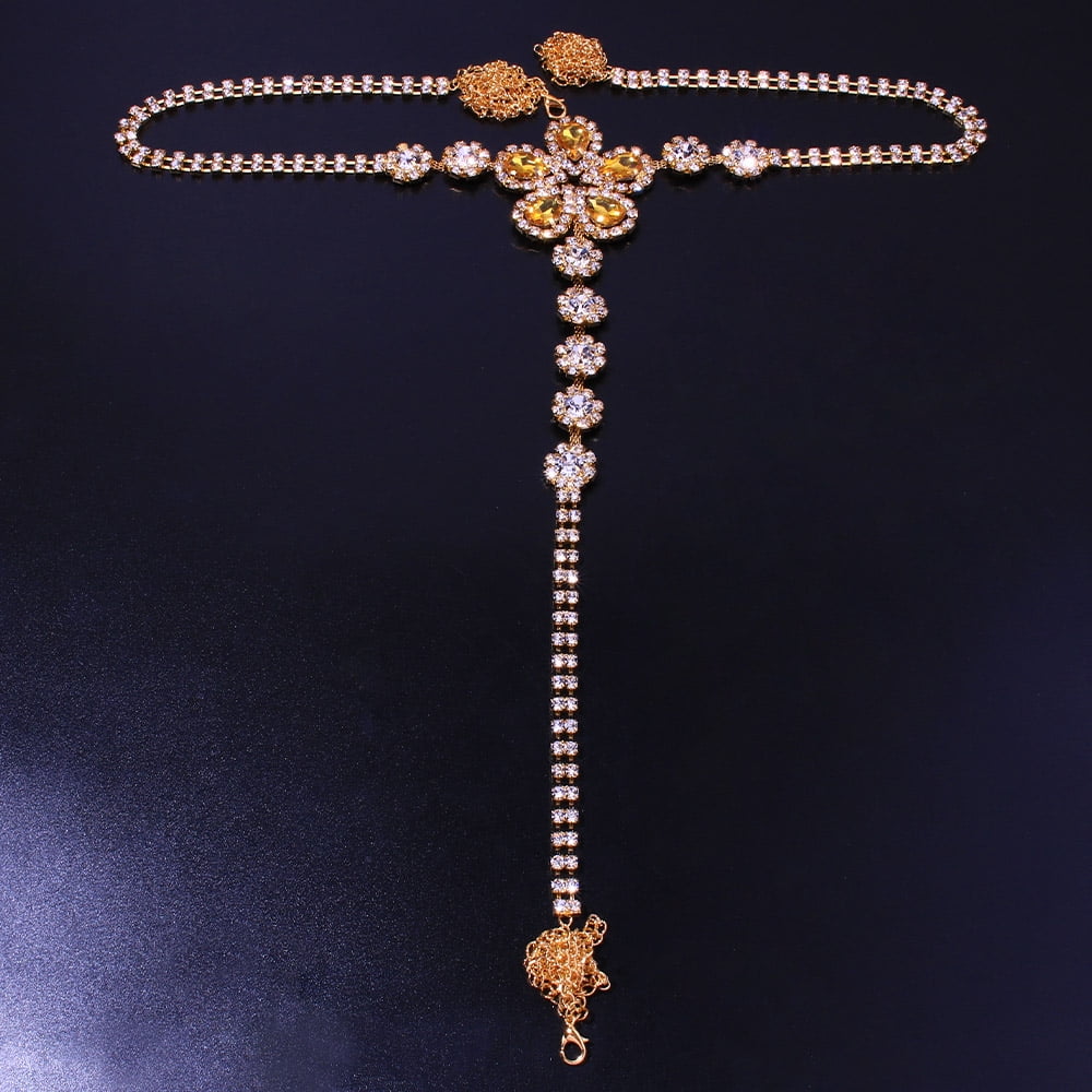 Body Chain Red Crystal Lady Silver Rhinestone Belly Button Waist Chain ...