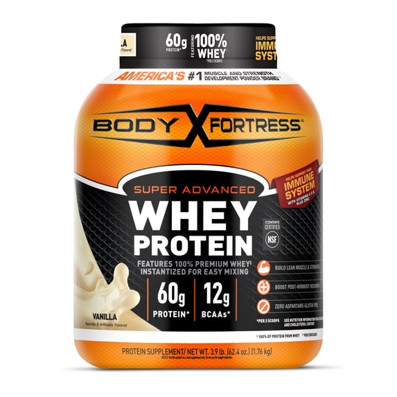 Body Fortress, Whey Protein Powder, 3.9 lbs, Vanilla, 60g Protein ...