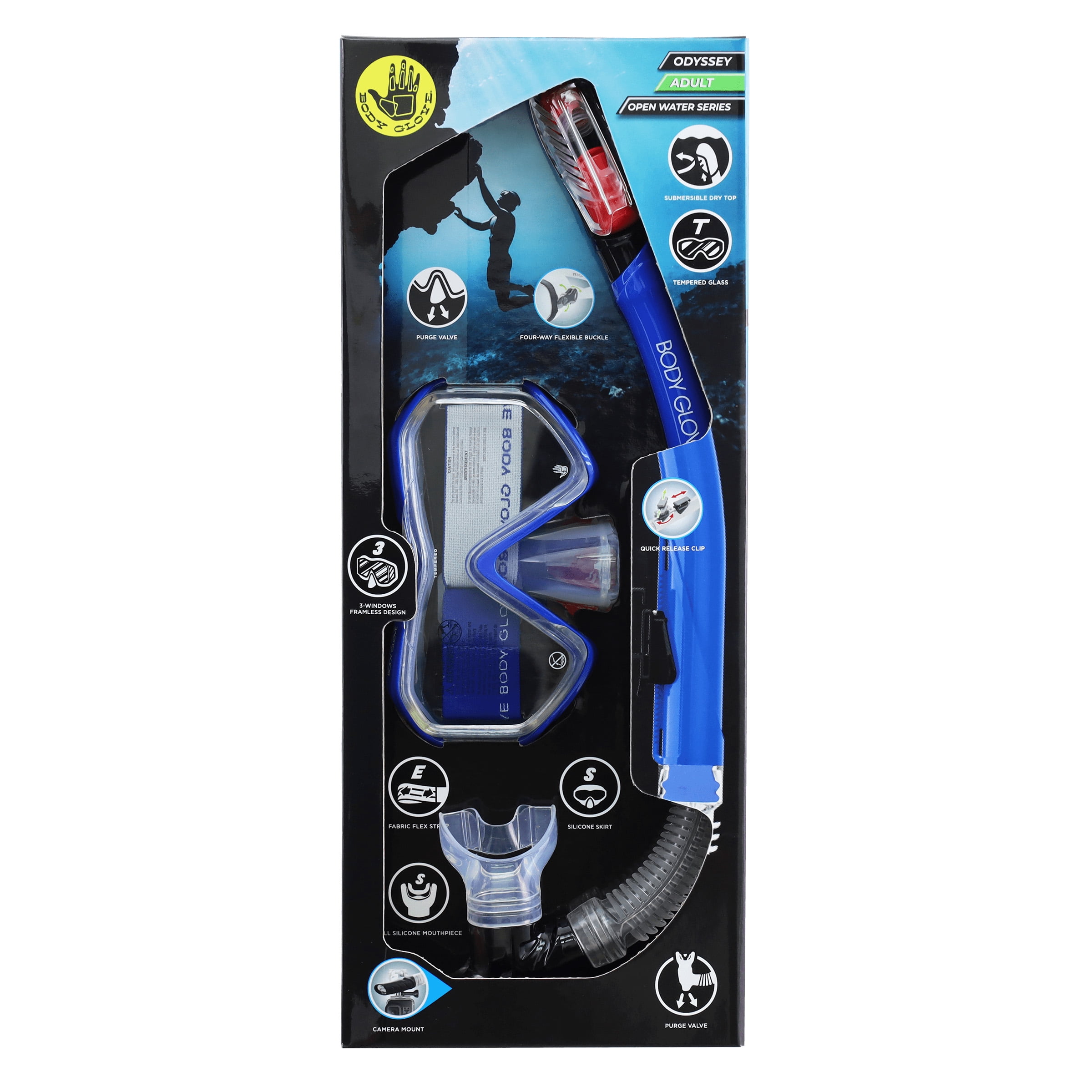 Body Glove Adult Odyssey Purge/Mask/Snorkel Combo, GoPro Mount, Blue ...