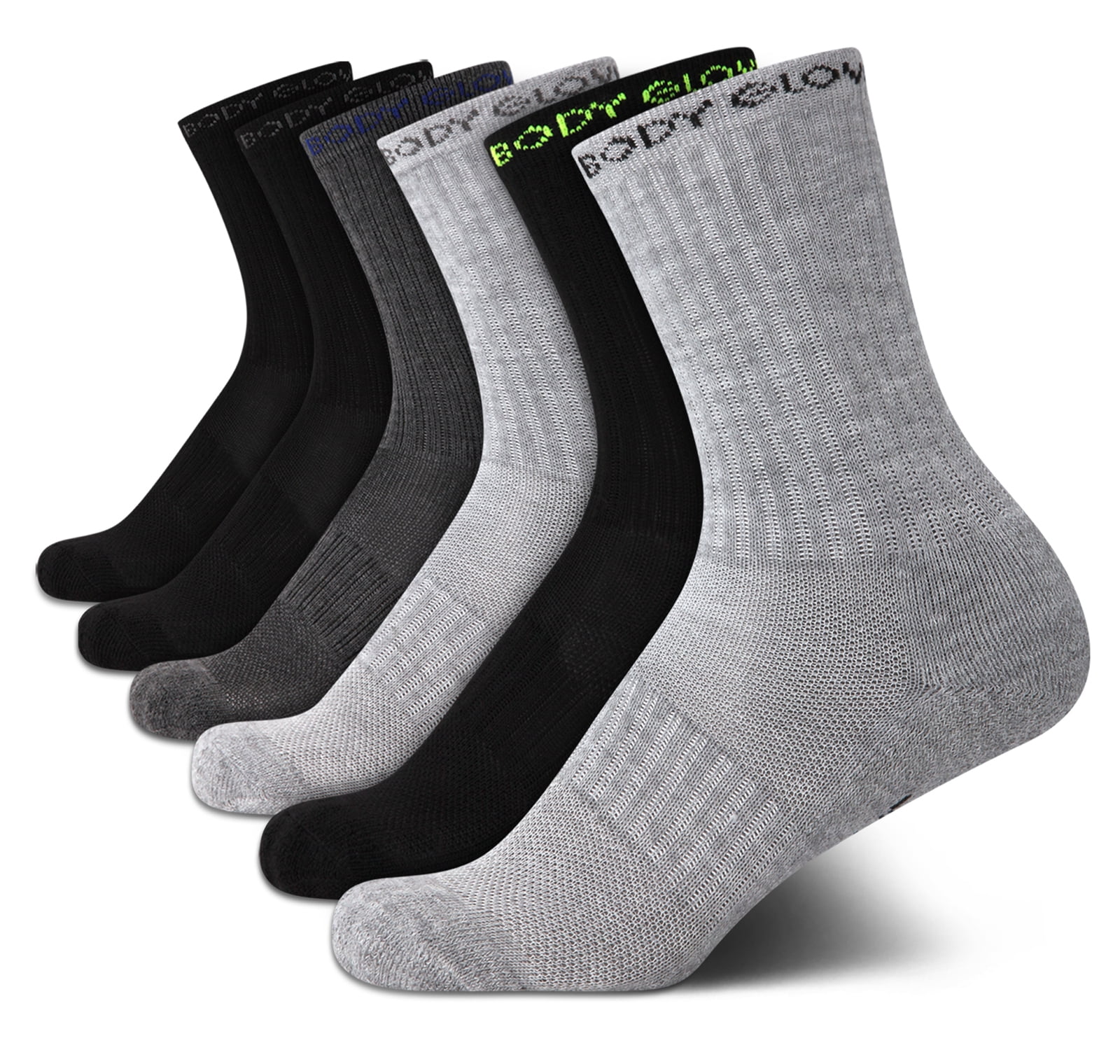 Body Glove Boys' Crew Socks - 6 Pack Soft Cushioned Ribbed Athletic Mid ...