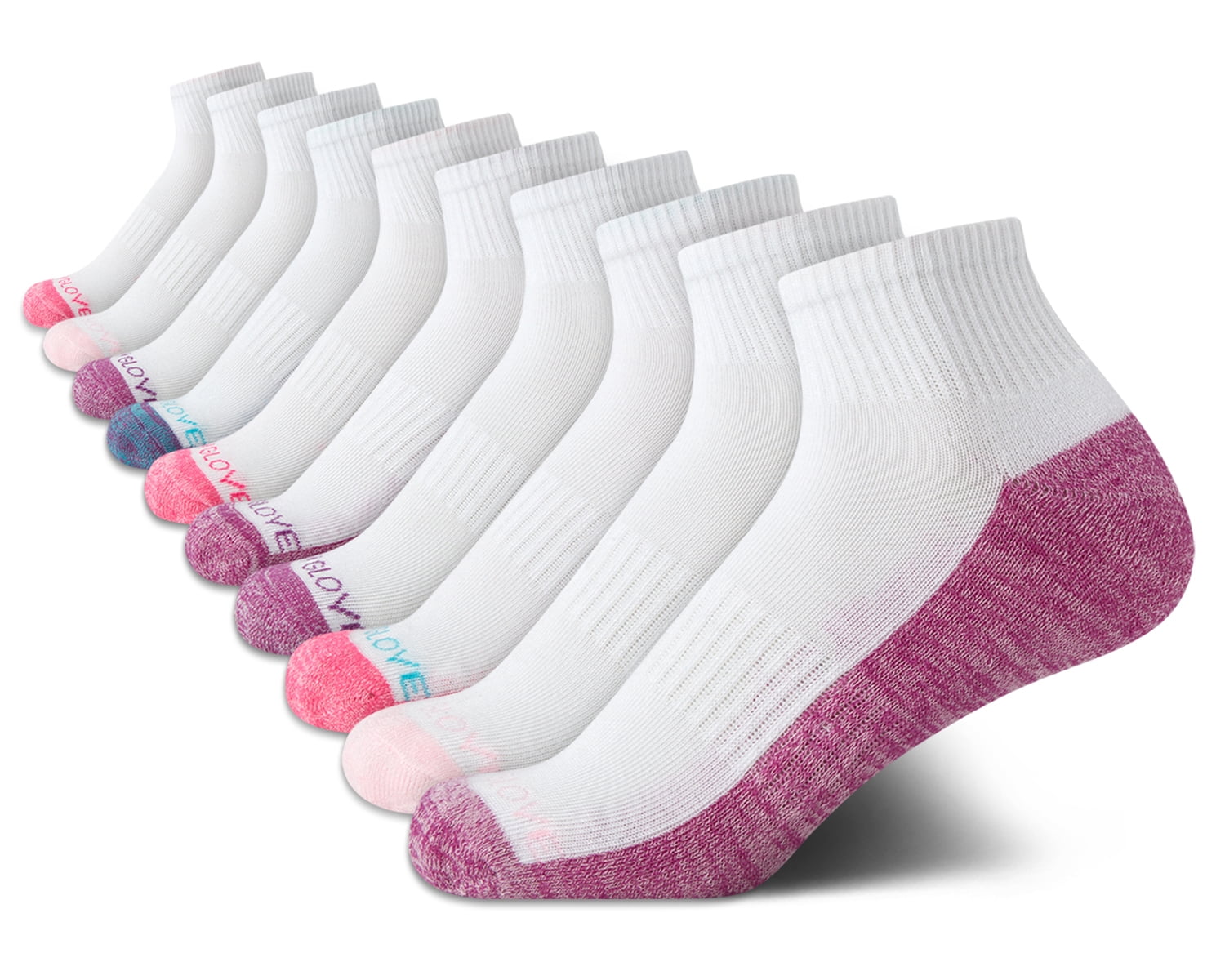 Body Glove Girls' Socks - 10 Pack Performance Cushion Athletic Quarter ...