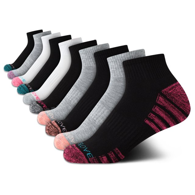 Body Glove Girls' Socks - 10 Pack Performance Cushion Athletic Quarter ...