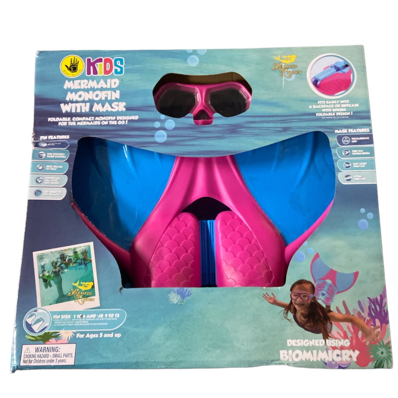 Body Glove Mermaid Monofin with Mask, Foldable, Jr Sizes 1 to 4, Pink ...