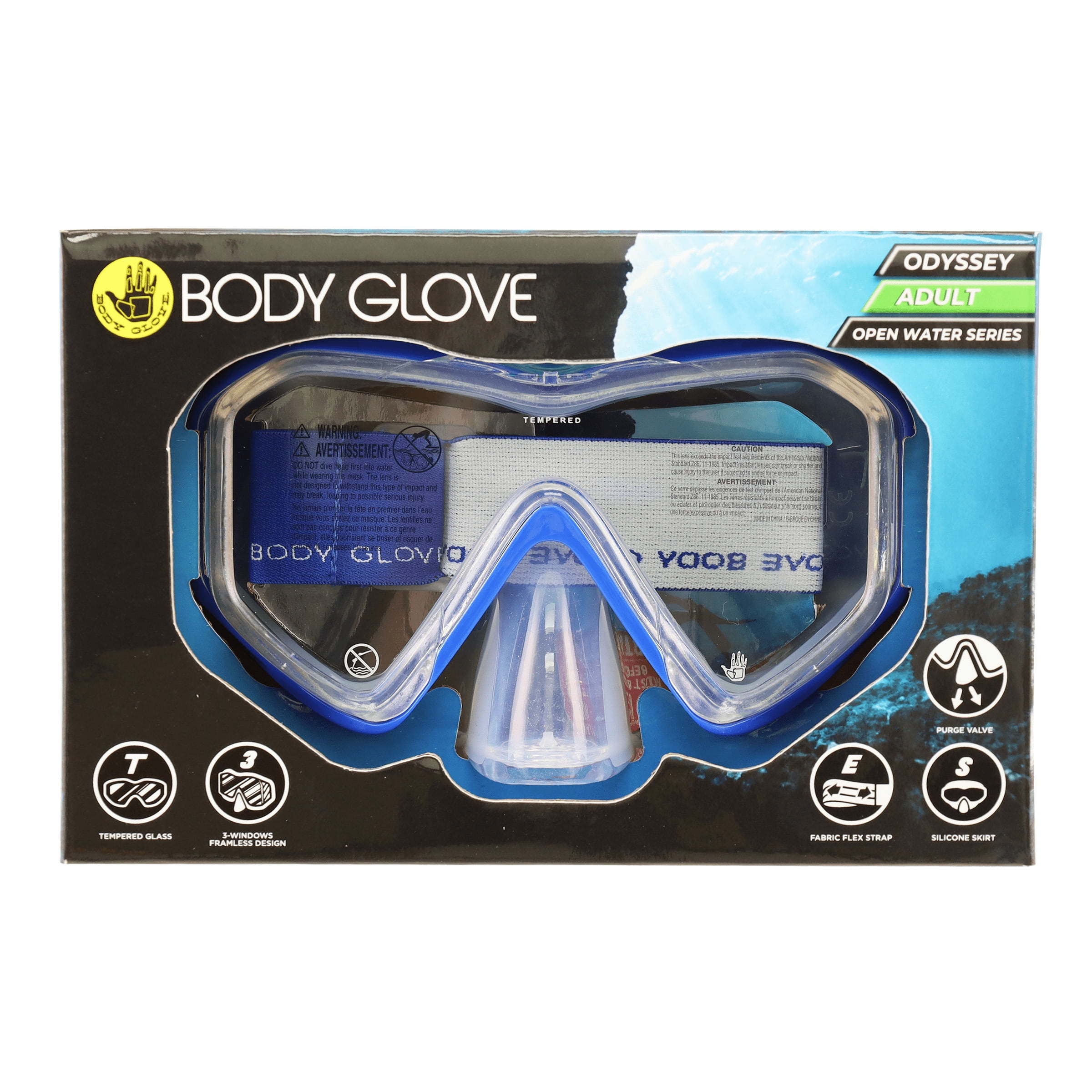 Body Glove Odyssey Adult Swimming Diving Snorkel Purge Mask, Blue ...