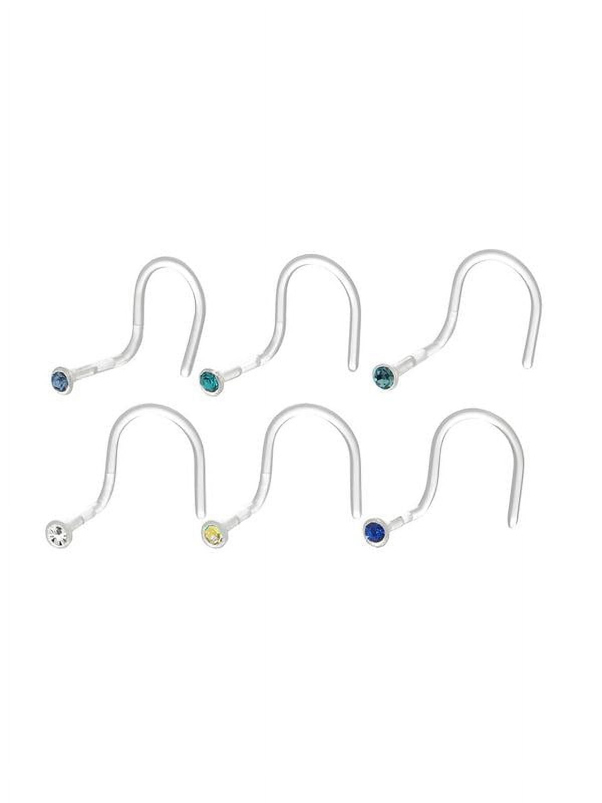 Body Jewelry Multi Color Crystal Curve Jewel Nose Screw in Bioflex Set ...