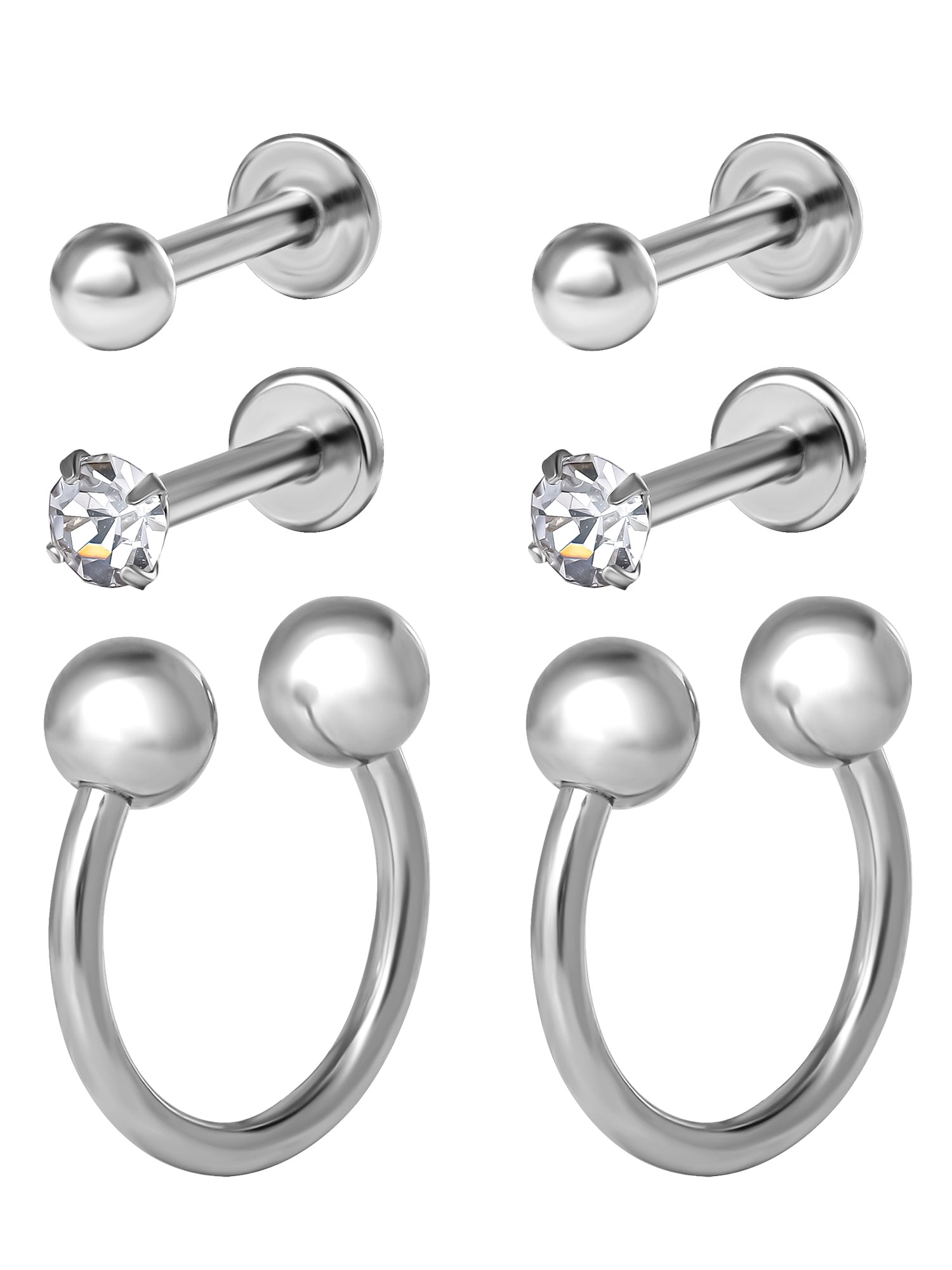 Body Jewelry Women's Stainless Steel 16 Gauge Crystal Labret & Monroe ...