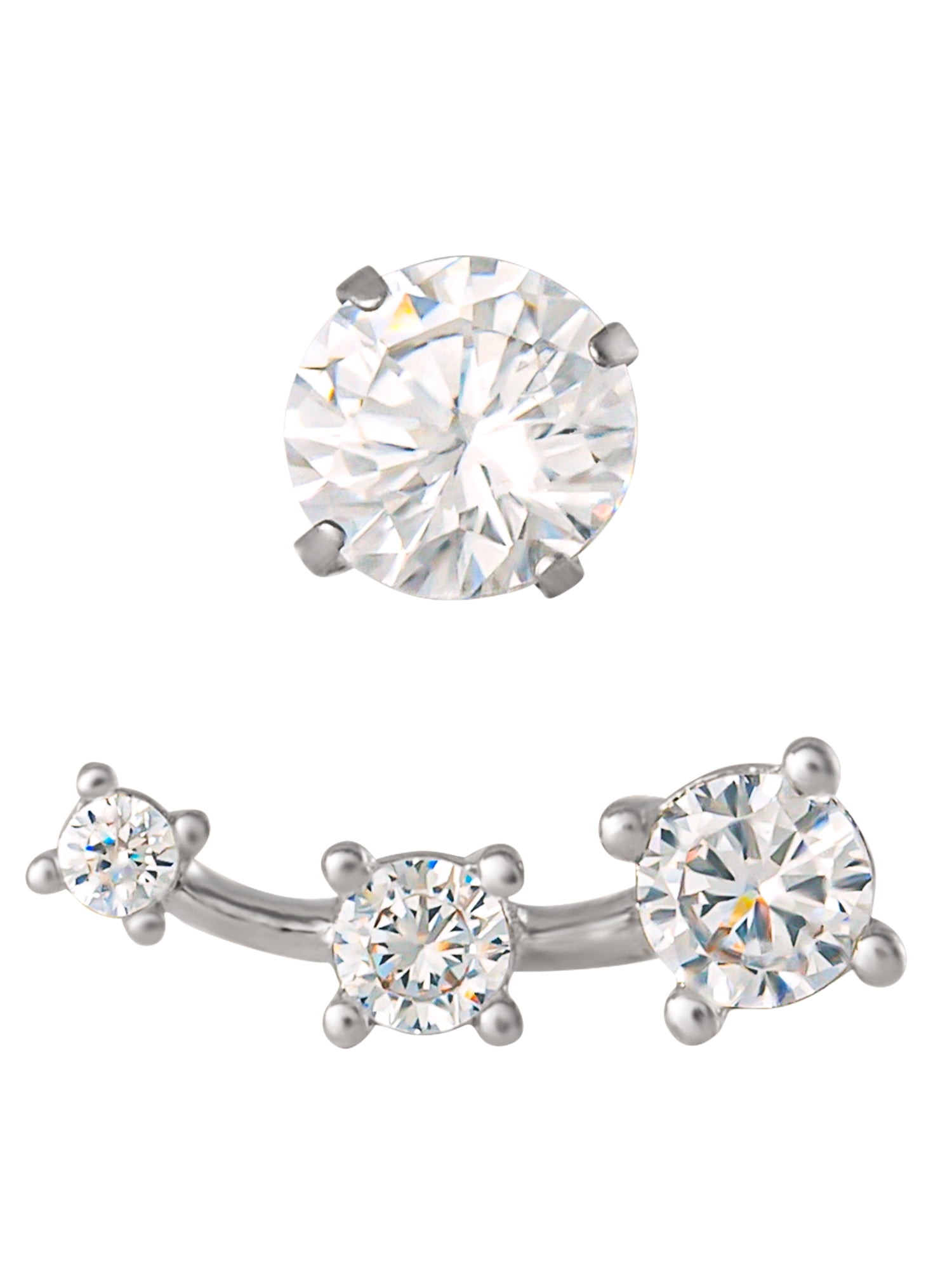 Body Jewelry Women's Stainless Steel 16G Crystal Cartilage 2 Piece Set ...