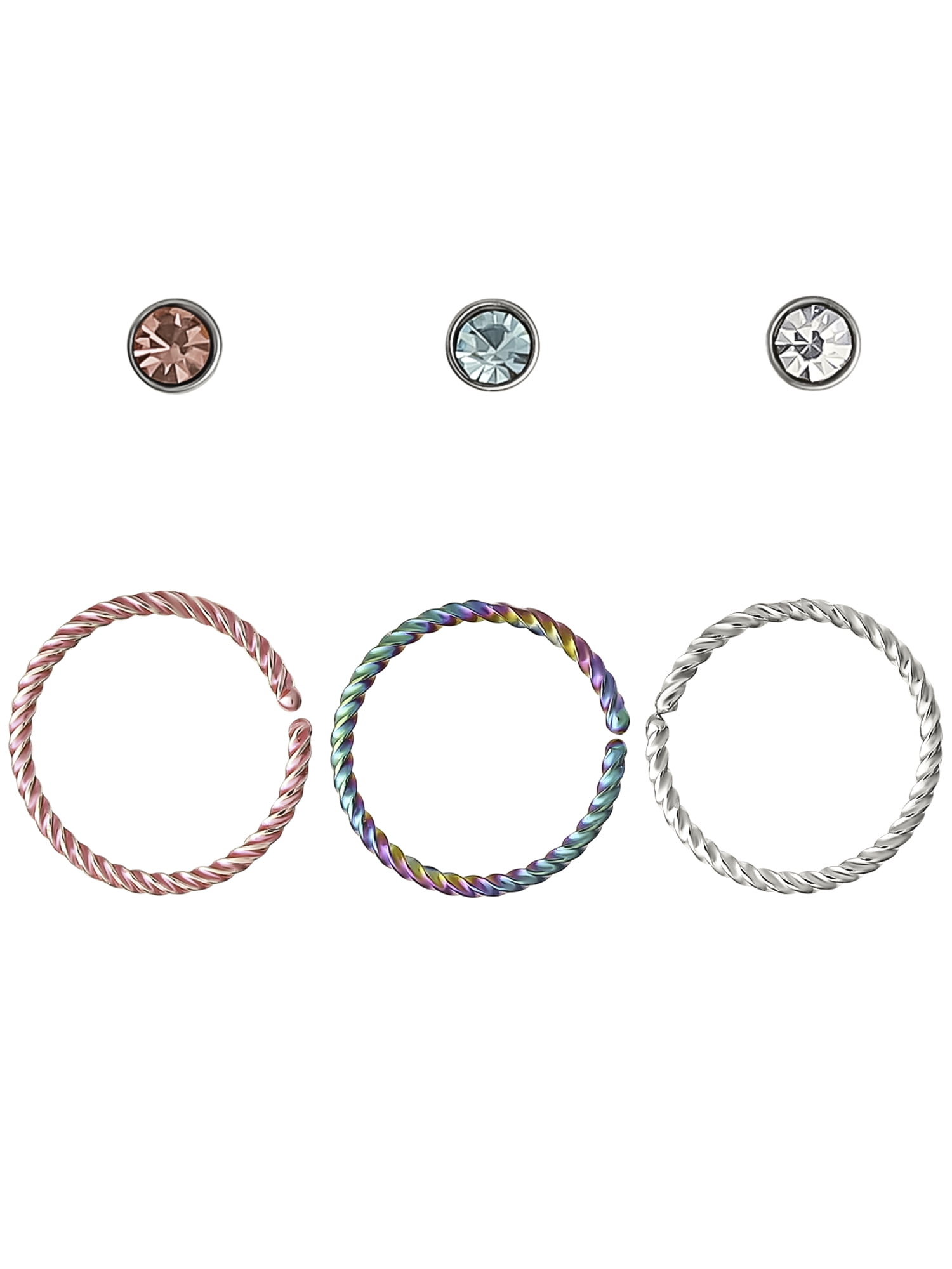 Body Jewelry Women's Stainless Steel 316L 20G Crystal Nose and Hoop Set ...