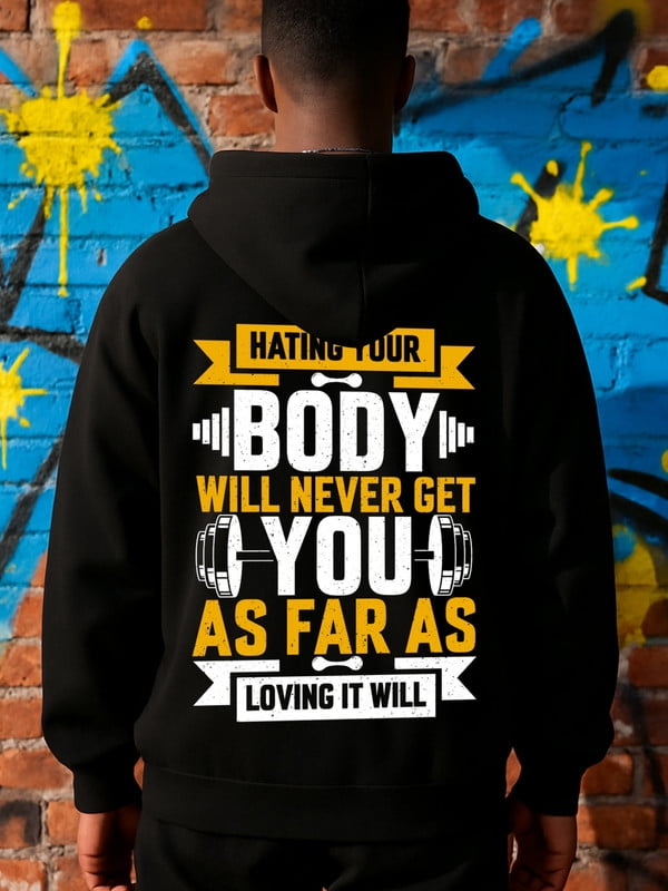 Body Love sweatshirt Exercise men regular fit black Solid Color Design ...