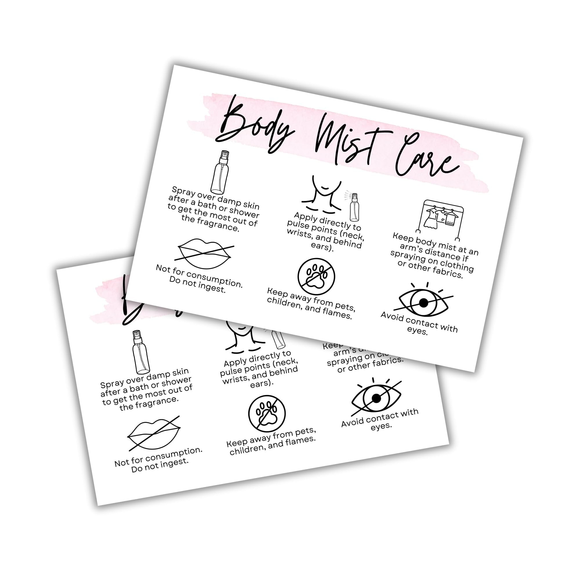Body Mist Care Instruction Cards 30pk 4x6 Labels Warning How to Use ...