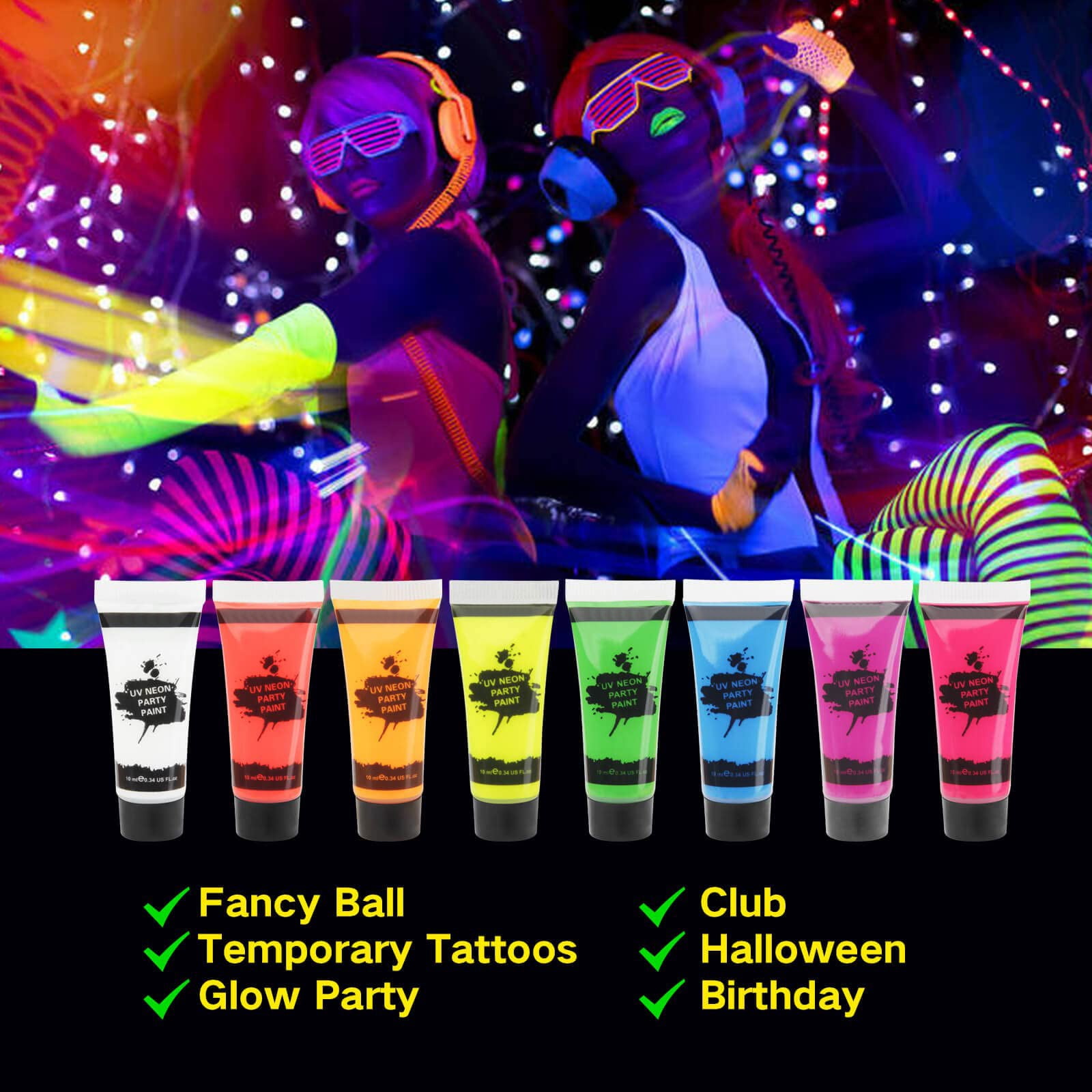 Body Paint Tubes Blacklight Reactive Paints Glow In The Dark Body Paint ...