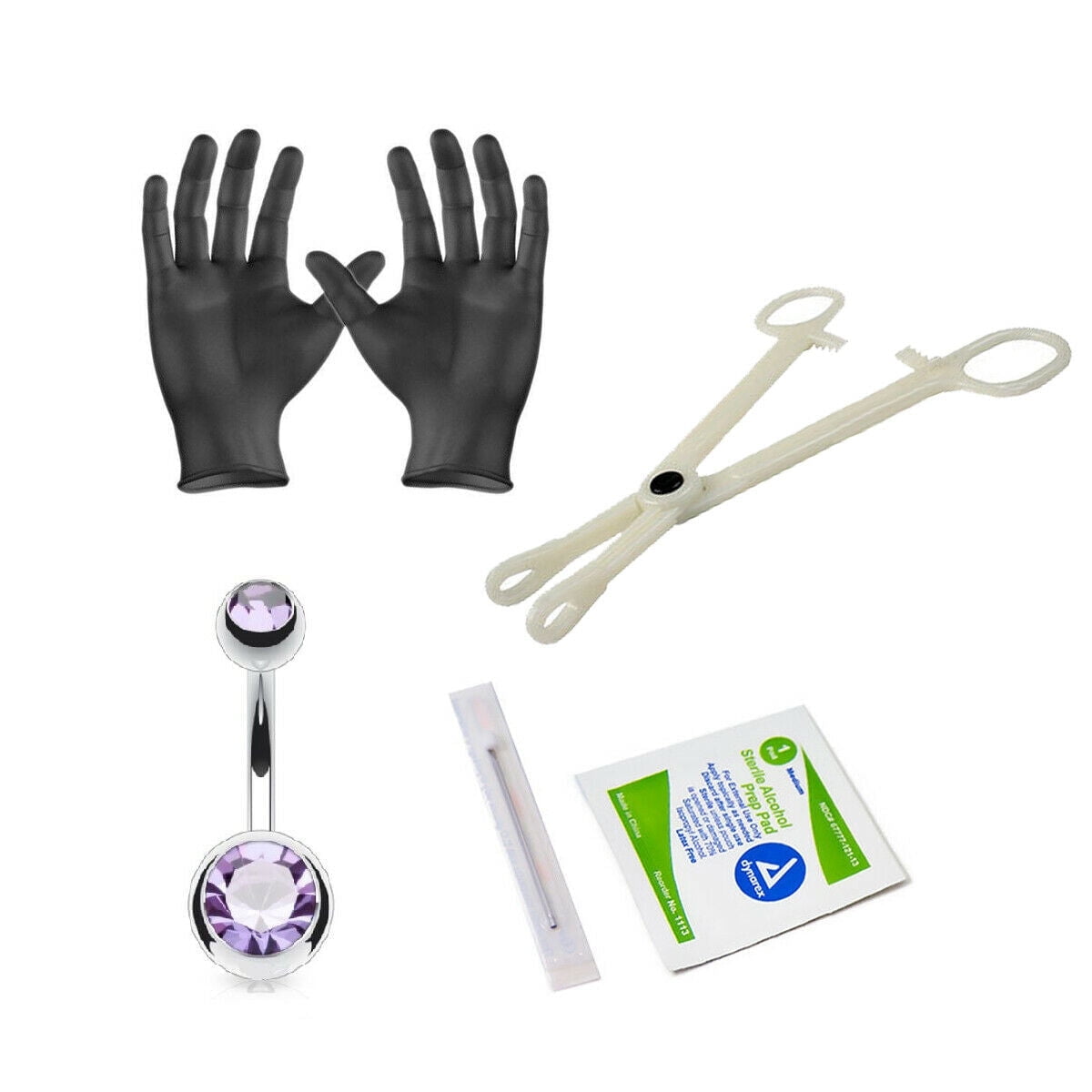 Body Piercing Kit Belly Ring 14 Gauge Clamps, Needles, Gloves And ...