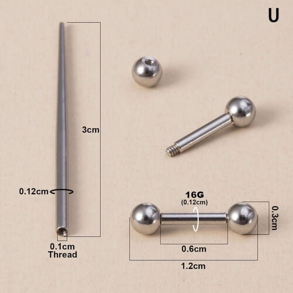 Body Piercing Kit Surgical Steel Threaded Taper Pin Needles Lip Nose ...