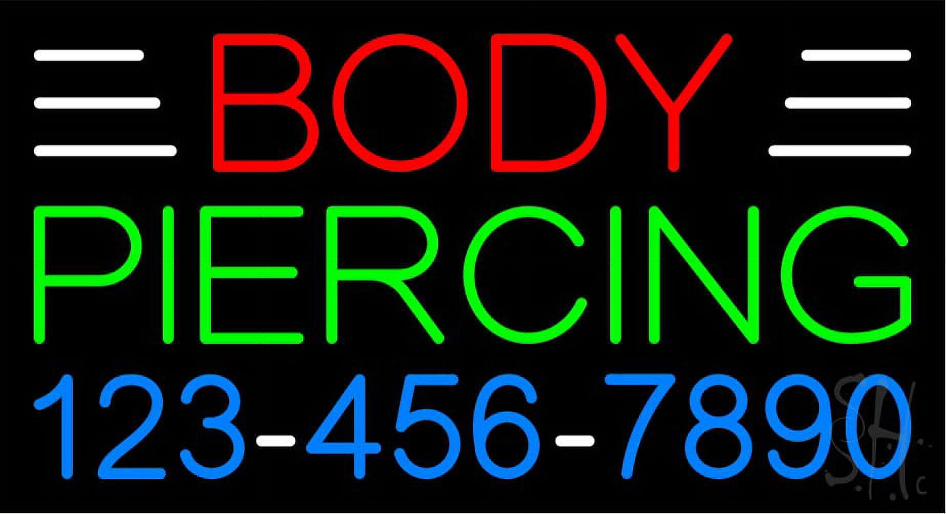 Body Piercing with Phone Number LED Neon Sign 13" Tall x 24" Wide ...