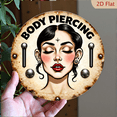 Body Piercing Retro Pin Up Girl Metal Sign, 8x8 Inch Round Aluminum ...