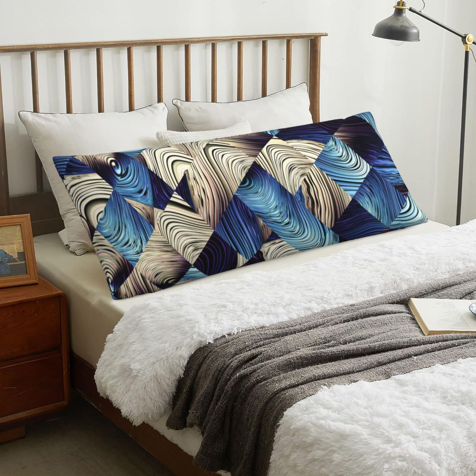 Body Pillow Cover Abstract Blue Squares Long Pillow Cover with Zipper ...