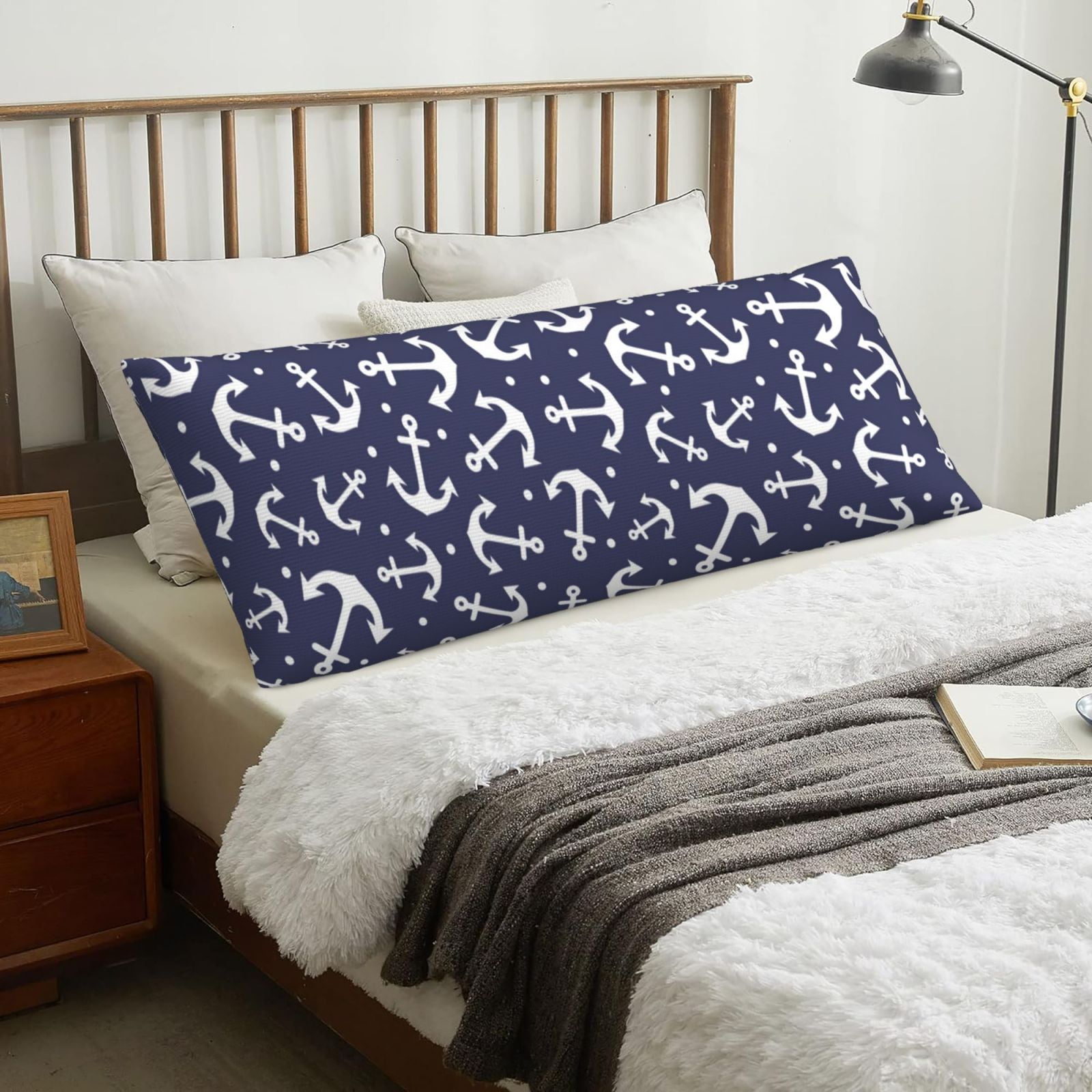 Body Pillow Cover - Beautiful blue anchor dots navyblue Printing ...