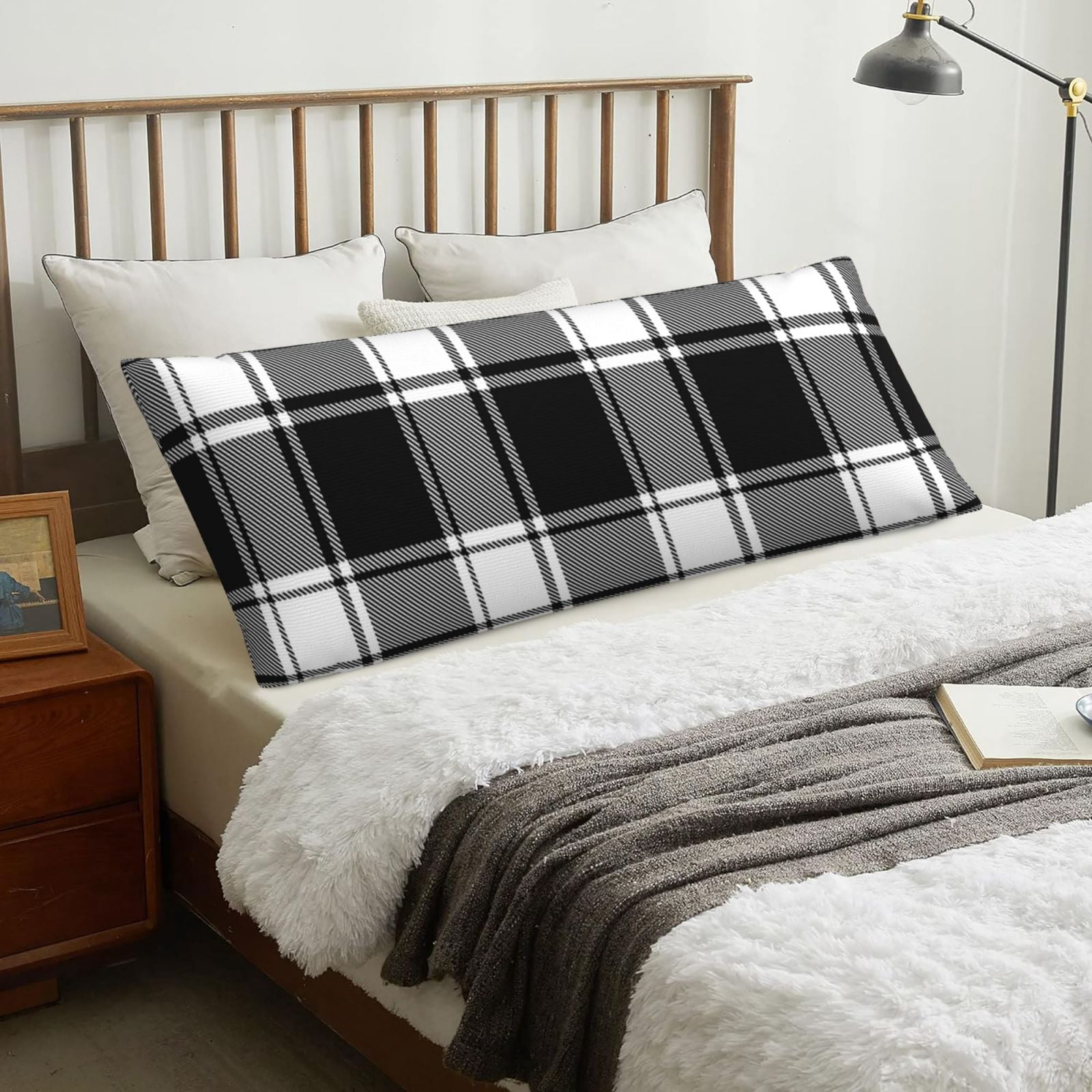 Body Pillow Cover - Buffalo check plaid white black Super Soft Body ...