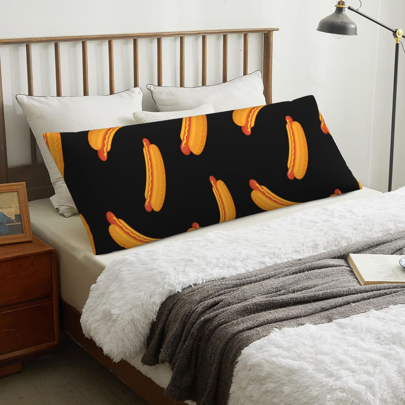 Body Pillow Cover - Cartoon Hot Dog Print Black Soft Body Pillow ...