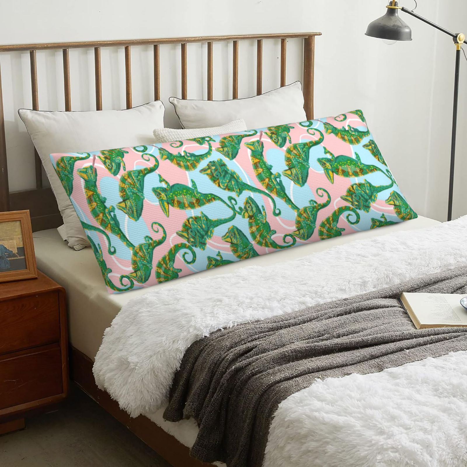 Body Pillow Cover - Cute Chameleon Lizard Green Soft Body Pillow ...