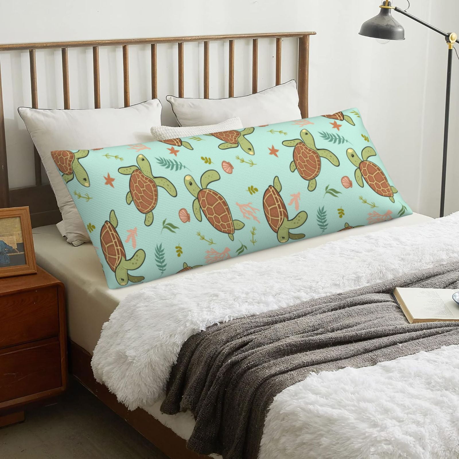 Body Pillow Cover Cute Sea Turtles Long Pillow Cover with Zipper, Soft Pillow Case for Hair ...