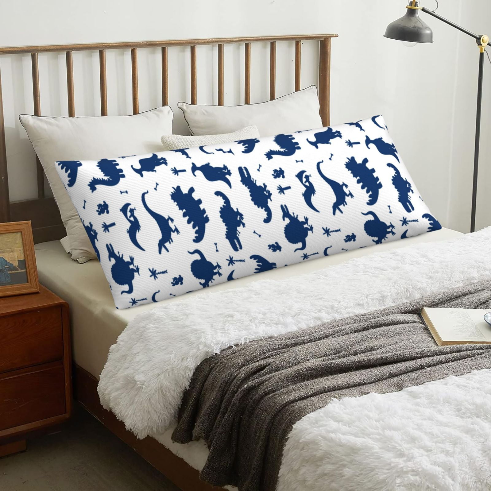 Body Pillow Cover - Dinosaurs Blue Silhouette Soft Body Pillow Cover ...