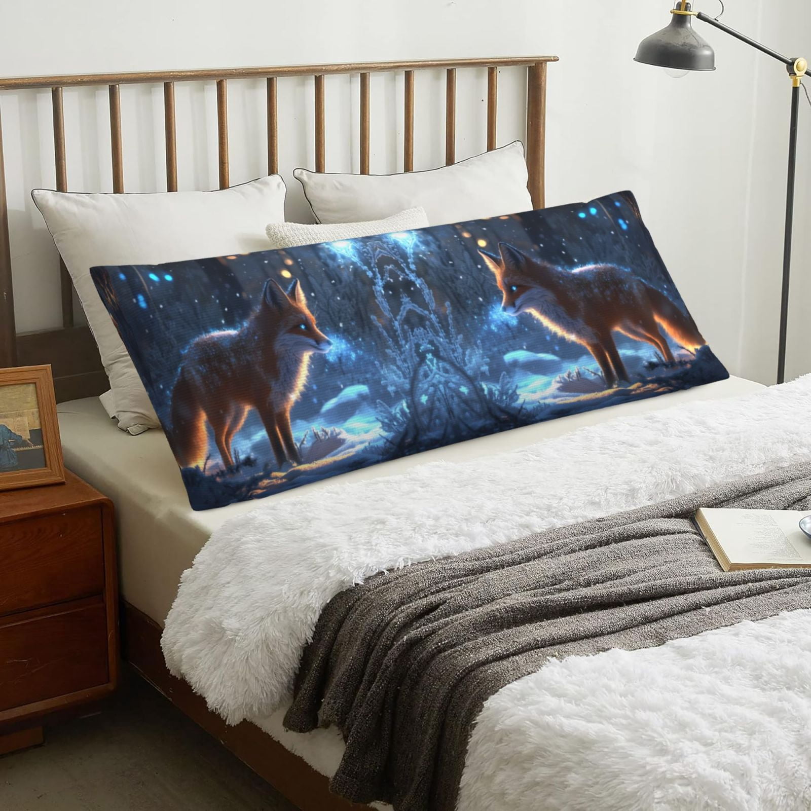 Body Pillow Cover - Glowing Winter Arctic Fox a Super Soft Body Pillow ...
