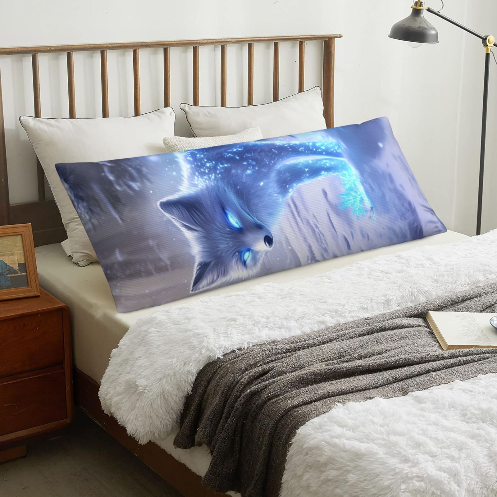 Body Pillow Cover - Glowing Winter Arctic Fox Super Soft Body Pillow ...