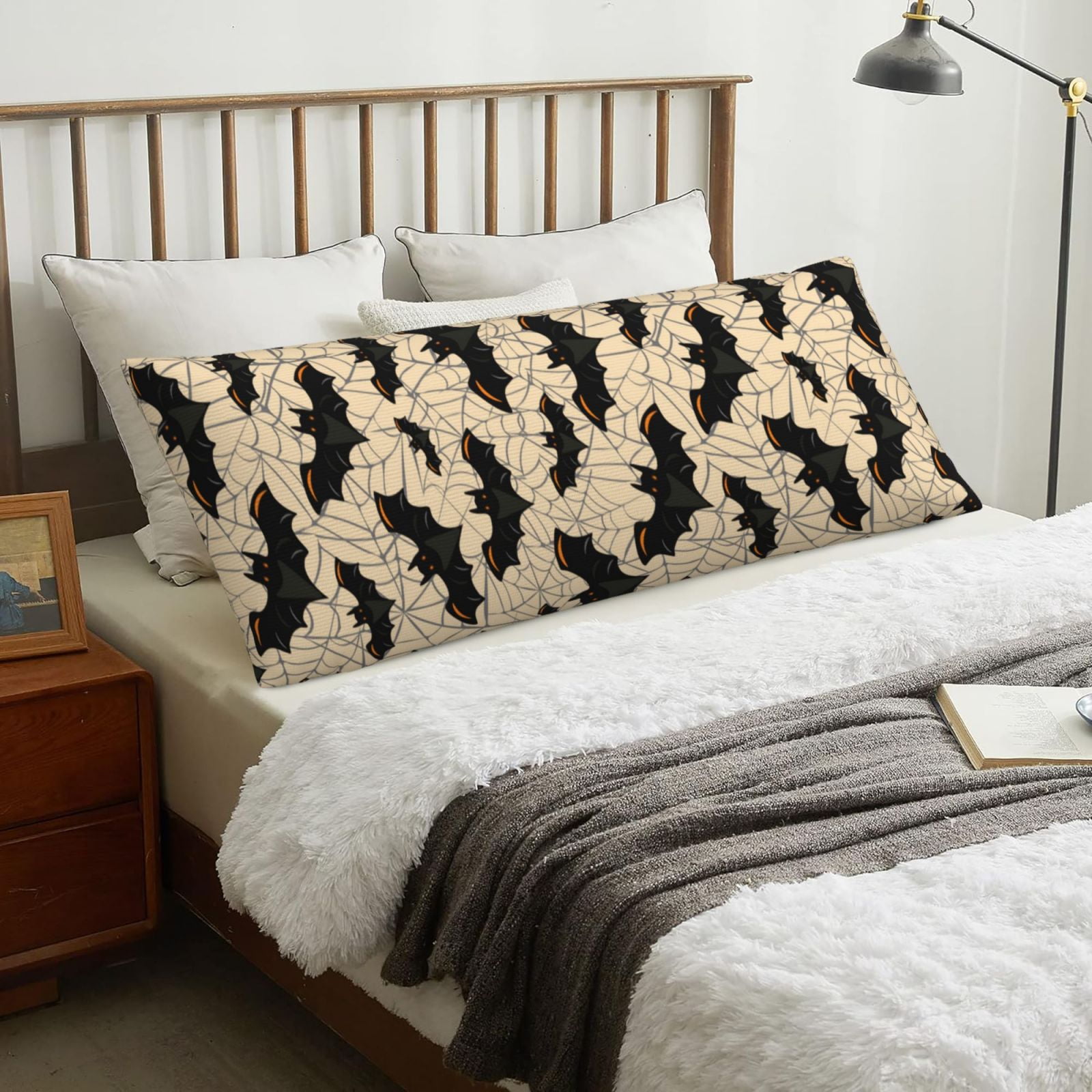 Body Pillow Cover, Halloween gothic Bats Spiderwebs Body Pillow ...