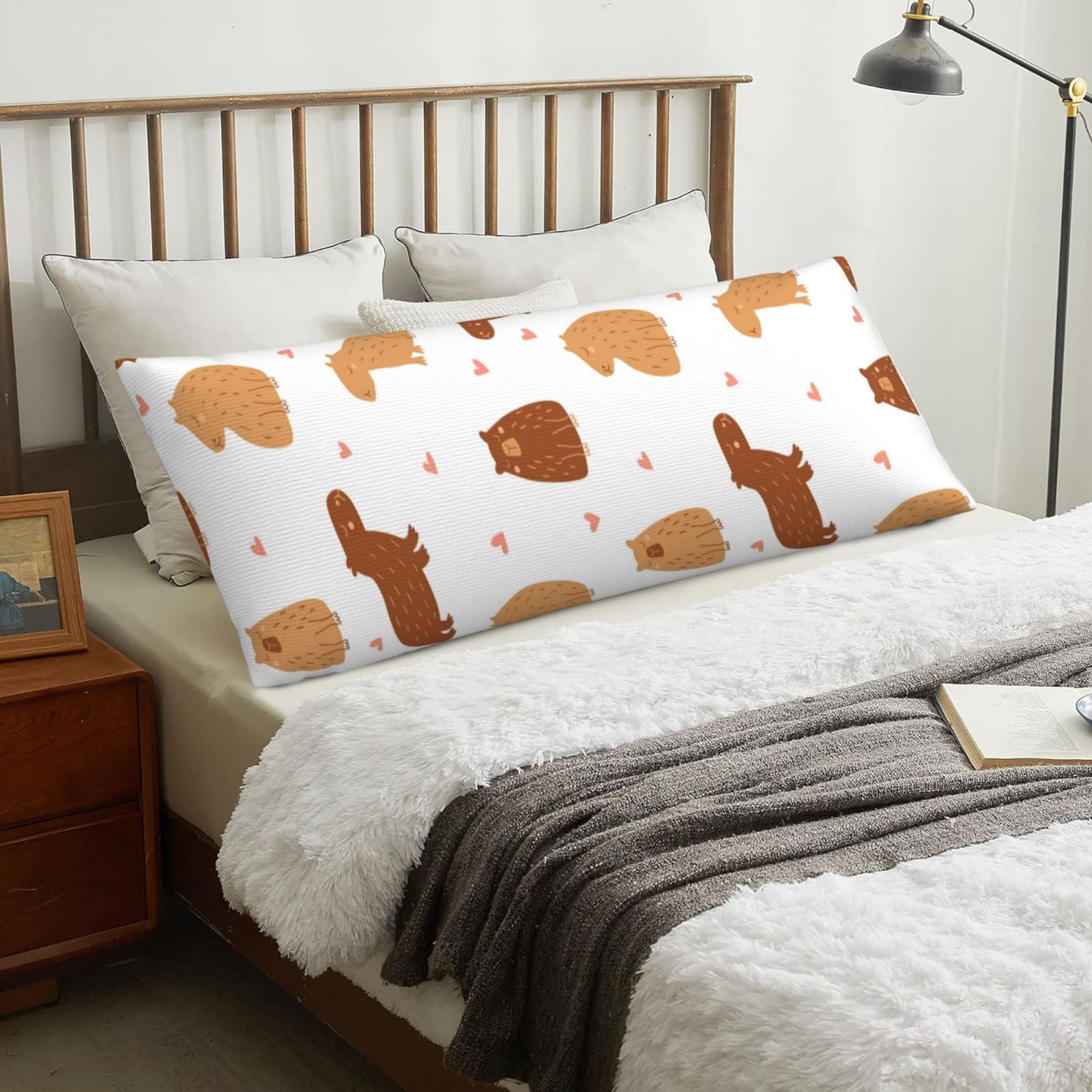 Body Pillow Cover - Heart Capybara White Soft Body Pillow Pillowcase ...
